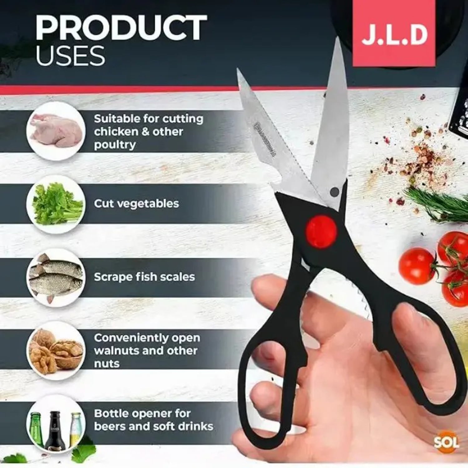 Food Scissors, Sharp Scissors with Nutcrackers, Bottle Opener, Can ...