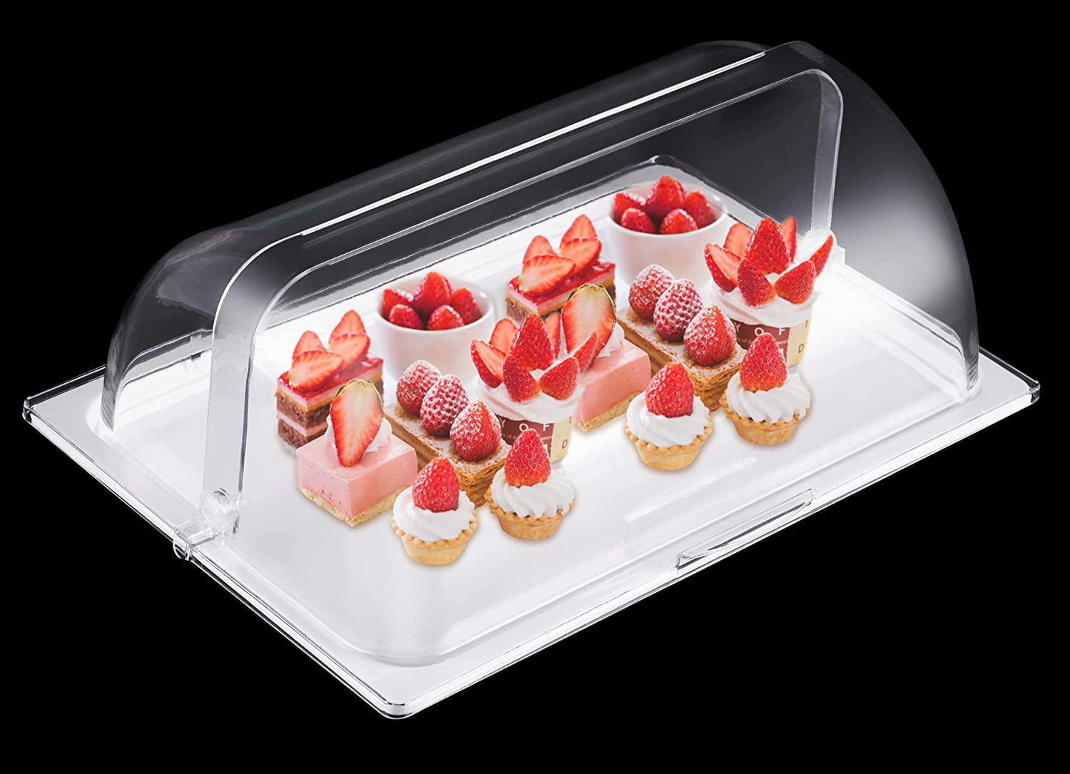 Food Serving Display Tray with Clear Roll Top Cover Reusable Platter ...