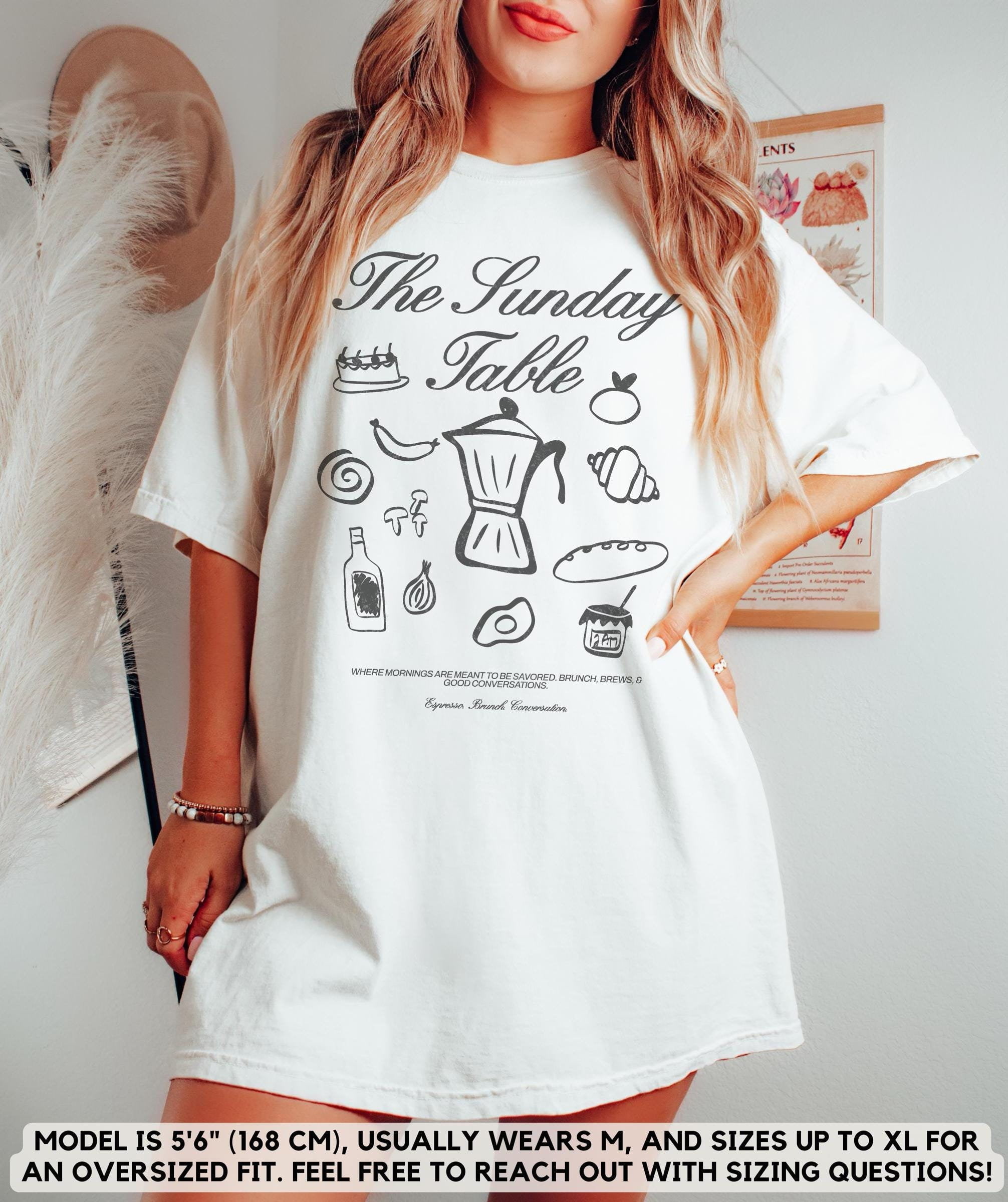 Food Shirt Coffee Brunch T-Shirt, The Sunday Table Line Art Tee, Cute ...