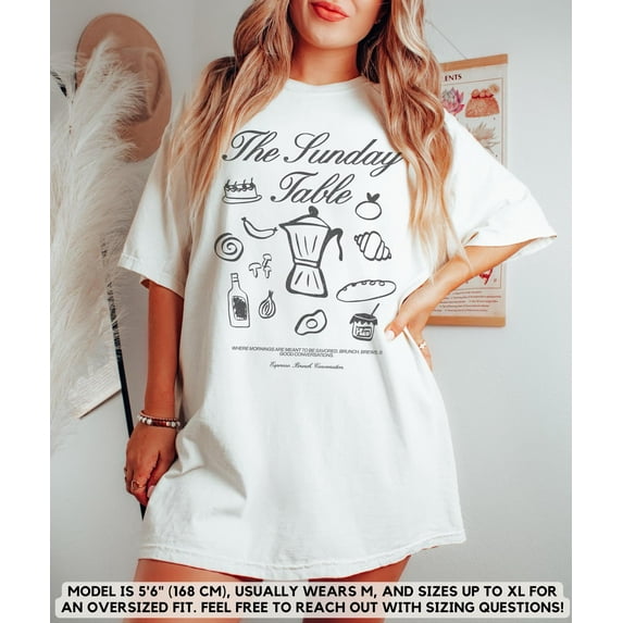 Food Shirt Coffee Brunch T-Shirt, The Sunday Table Line Art Tee, Cute ...