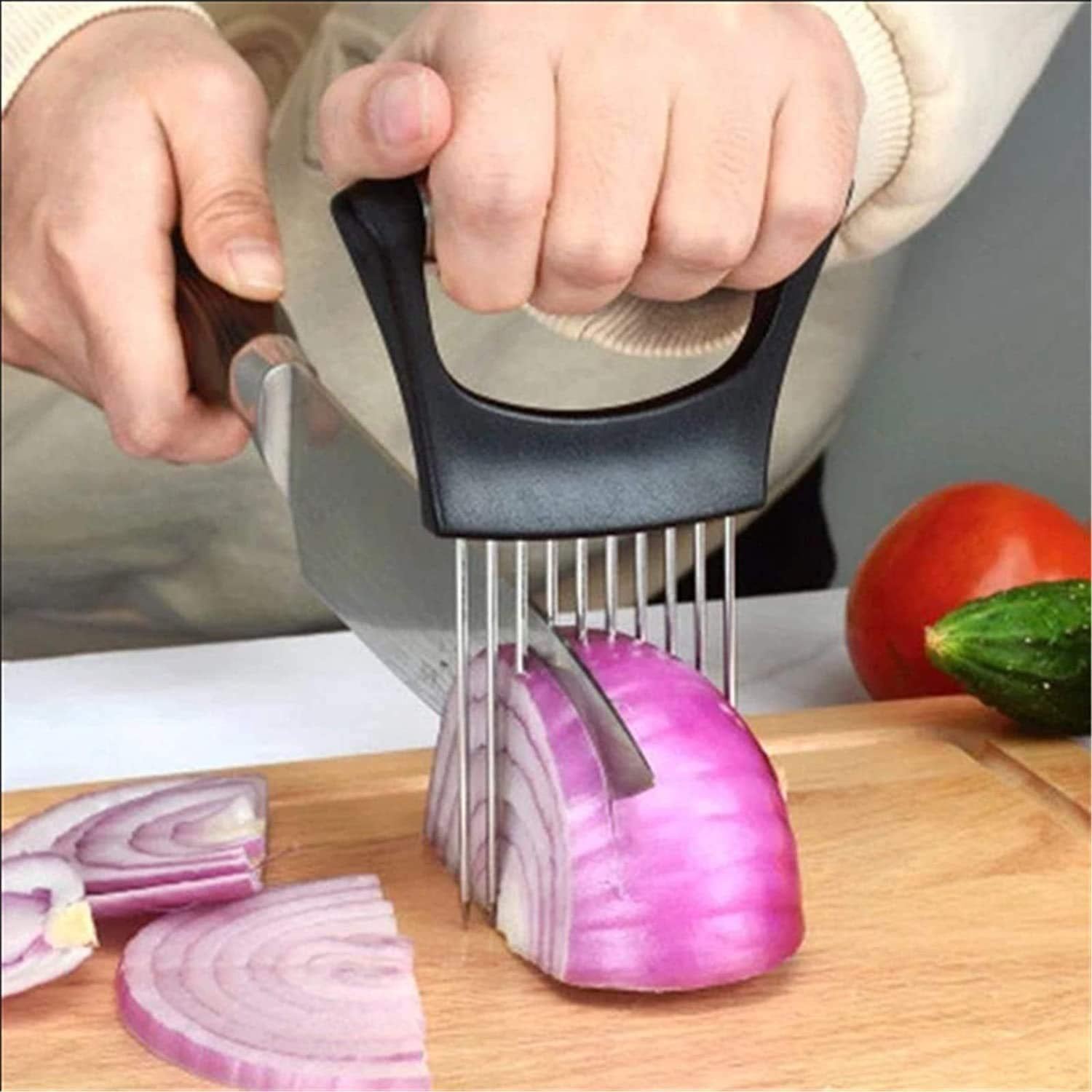 Food Slice Assistant Onion Holder Slicer - Stainless Steel Vegetable ...