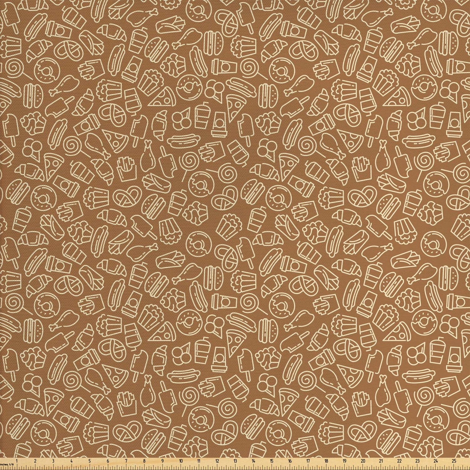 Food Sofa Upholstery Fabric by the Yard, Outline Cartoon of Junk Food ...