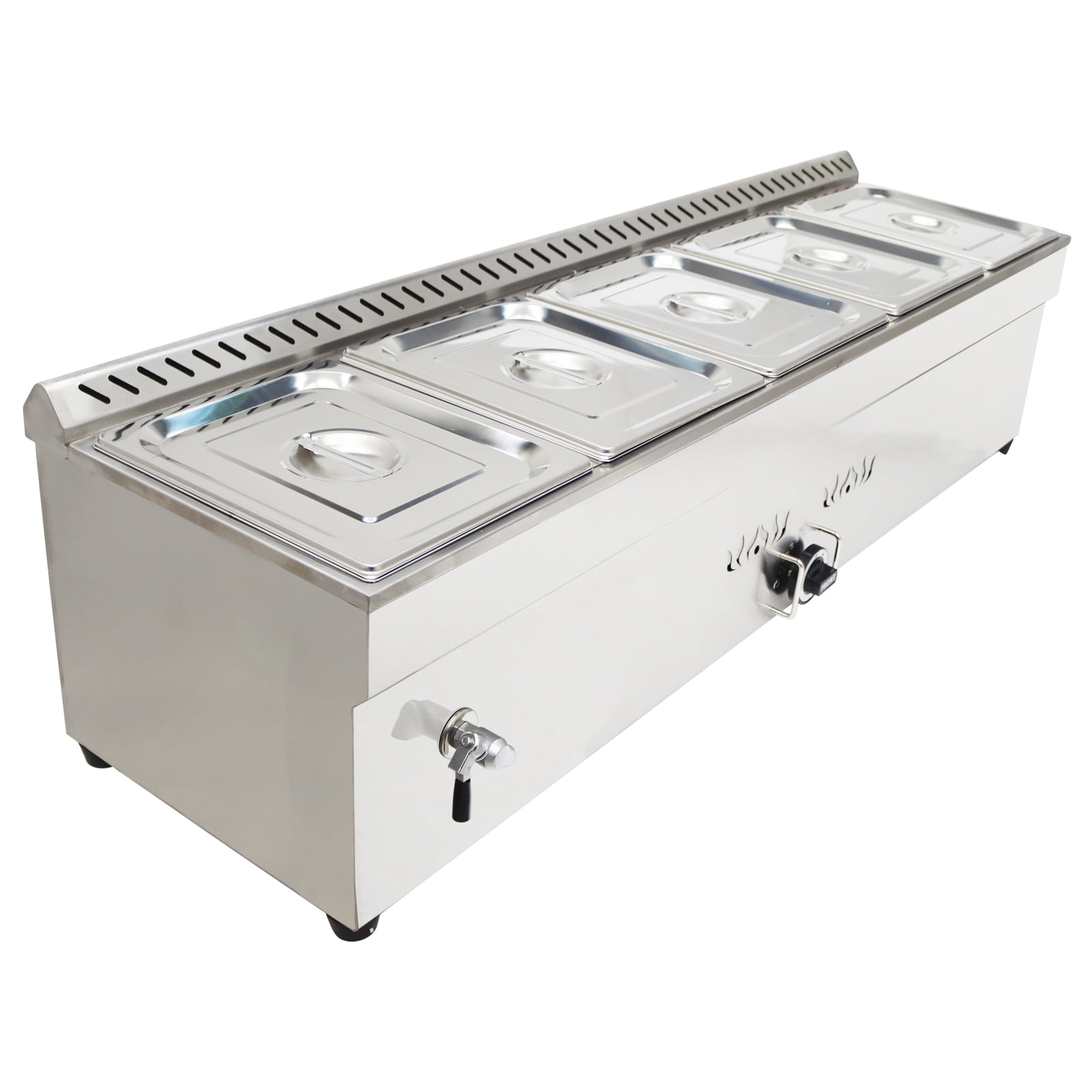 Food Soup Warmer Buffet Steam Heater 5-Pan LP Gas with Pressure Relief ...