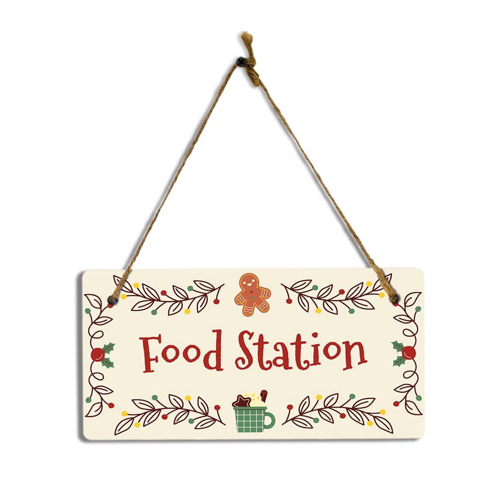 Food Station 5x10 Hanging Plus Wall or Door Sign | Christmas Festive ...