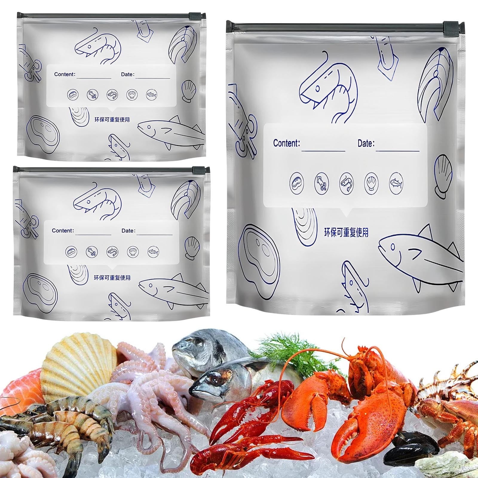 Food Storage Bags Aluminum Foil Sealing Bags Refrigerator and Freezer ...