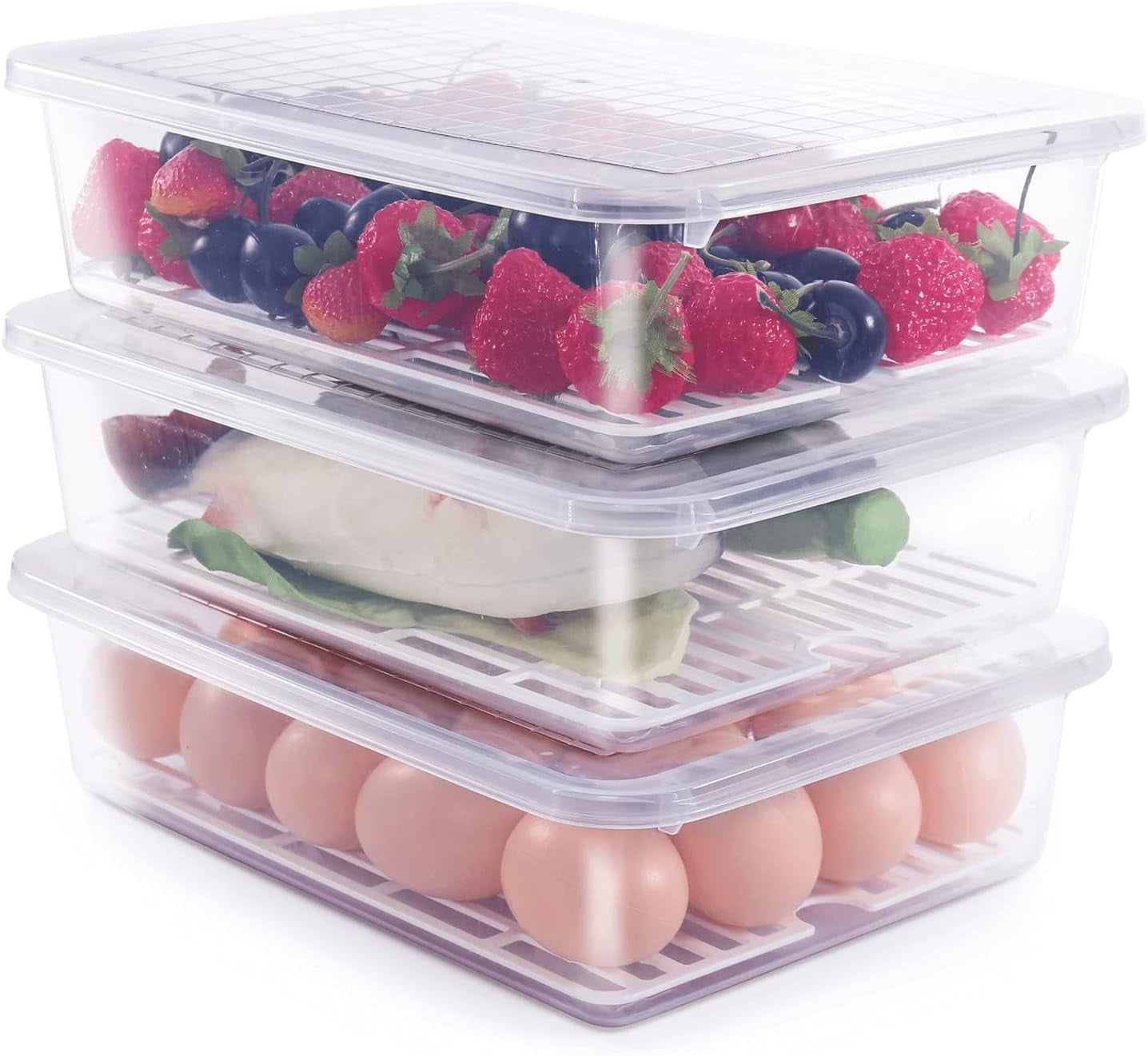 Food Storage Container, (3-Pack) Plastic Food Containers with Removable ...