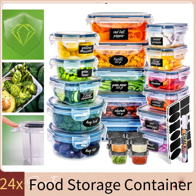 Food Storage Container Set with Lids Plastic Leak-Proof BPA-Free Labels ...