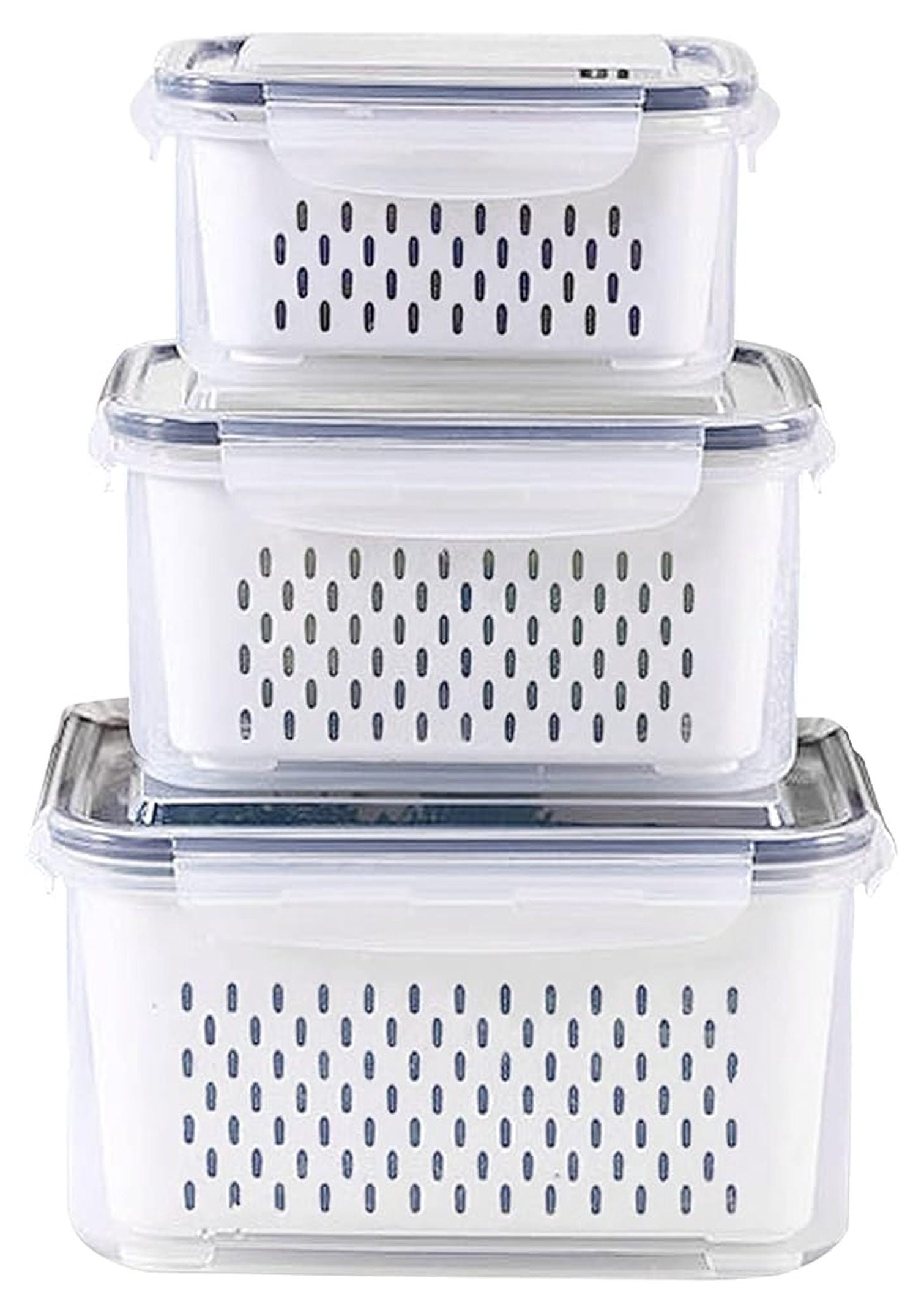 Food Storage Containers 3-Pack, Fridge Organizers with Strainer Lids ...
