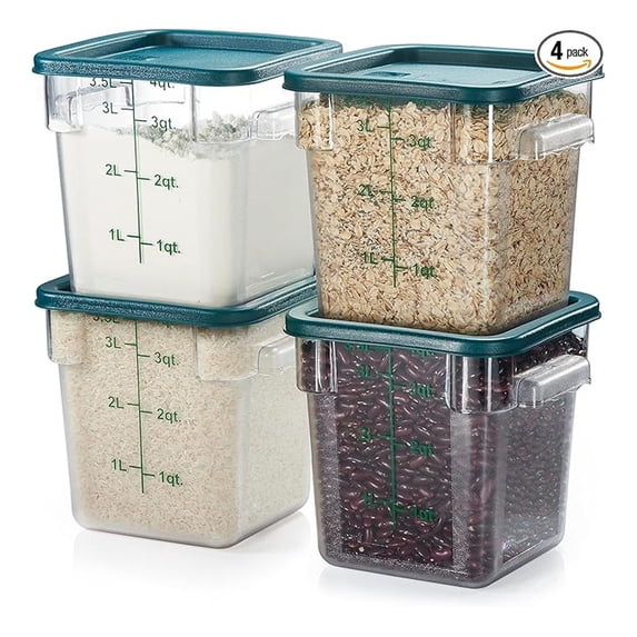 Food Storage Containers 4-Pack - 4.0 Qt Clear Polycarbonate with Green ...