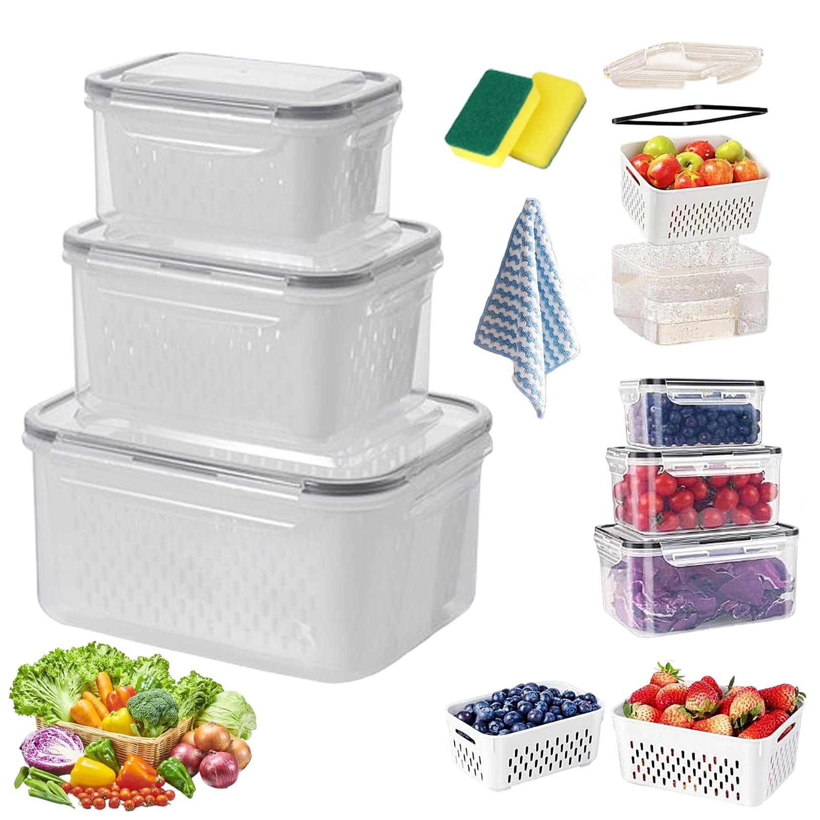 Food Storage Containers for Fridge with Removable Colander, 4-in-1 ...