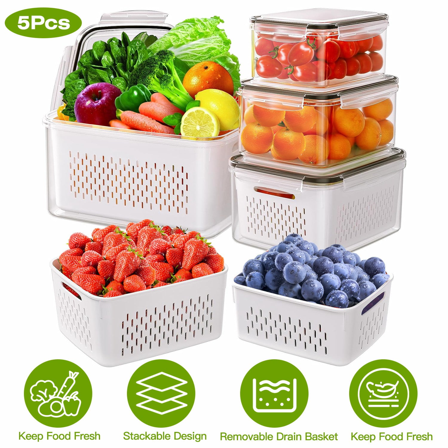 5pcs Food Storage Containers w/ Lids, iMounTEK Leak Proof Plastic Food ...