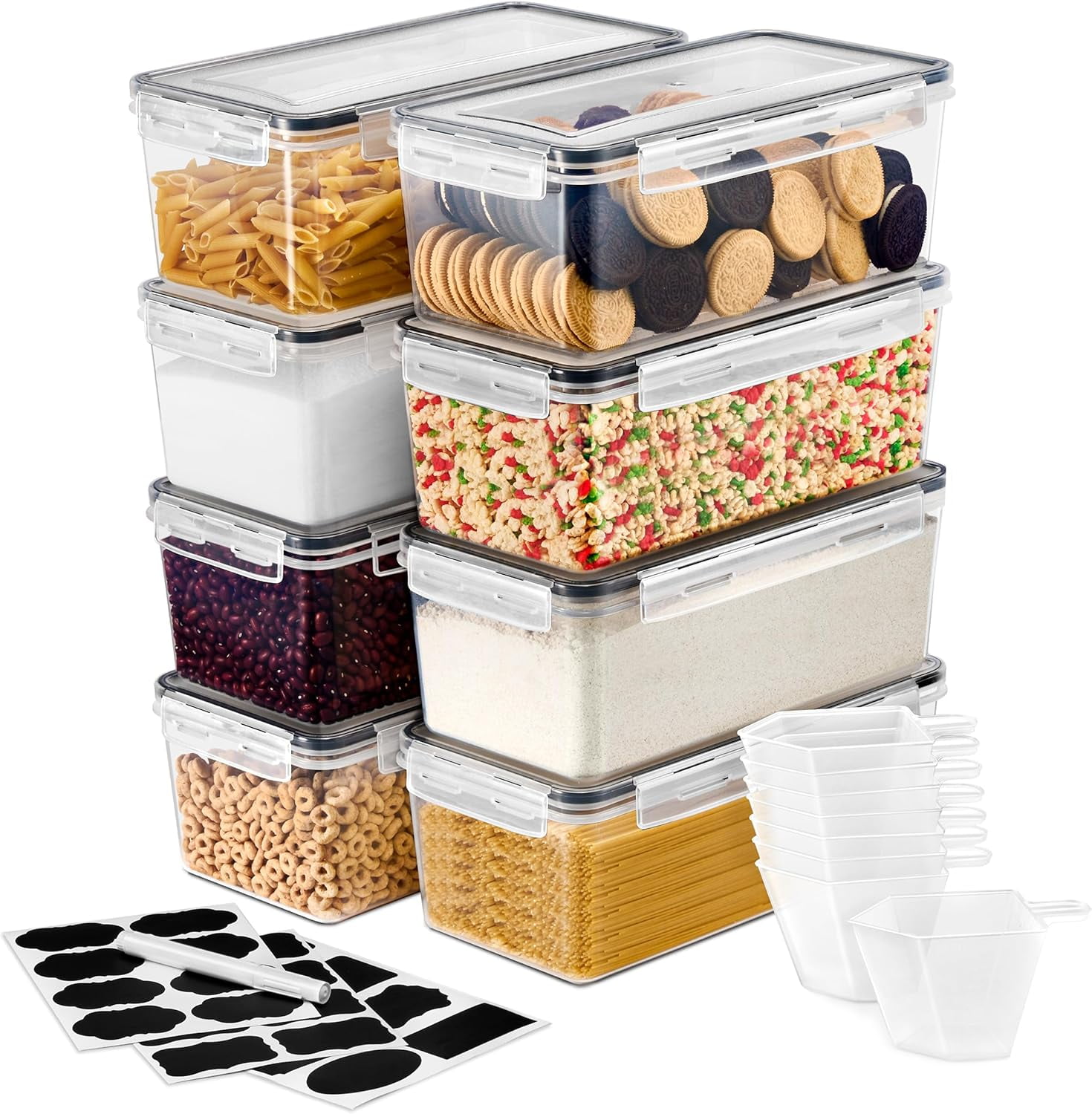Food Storage Containers - Pack of 8 - Air Tight, Four-Way Snap Lids ...