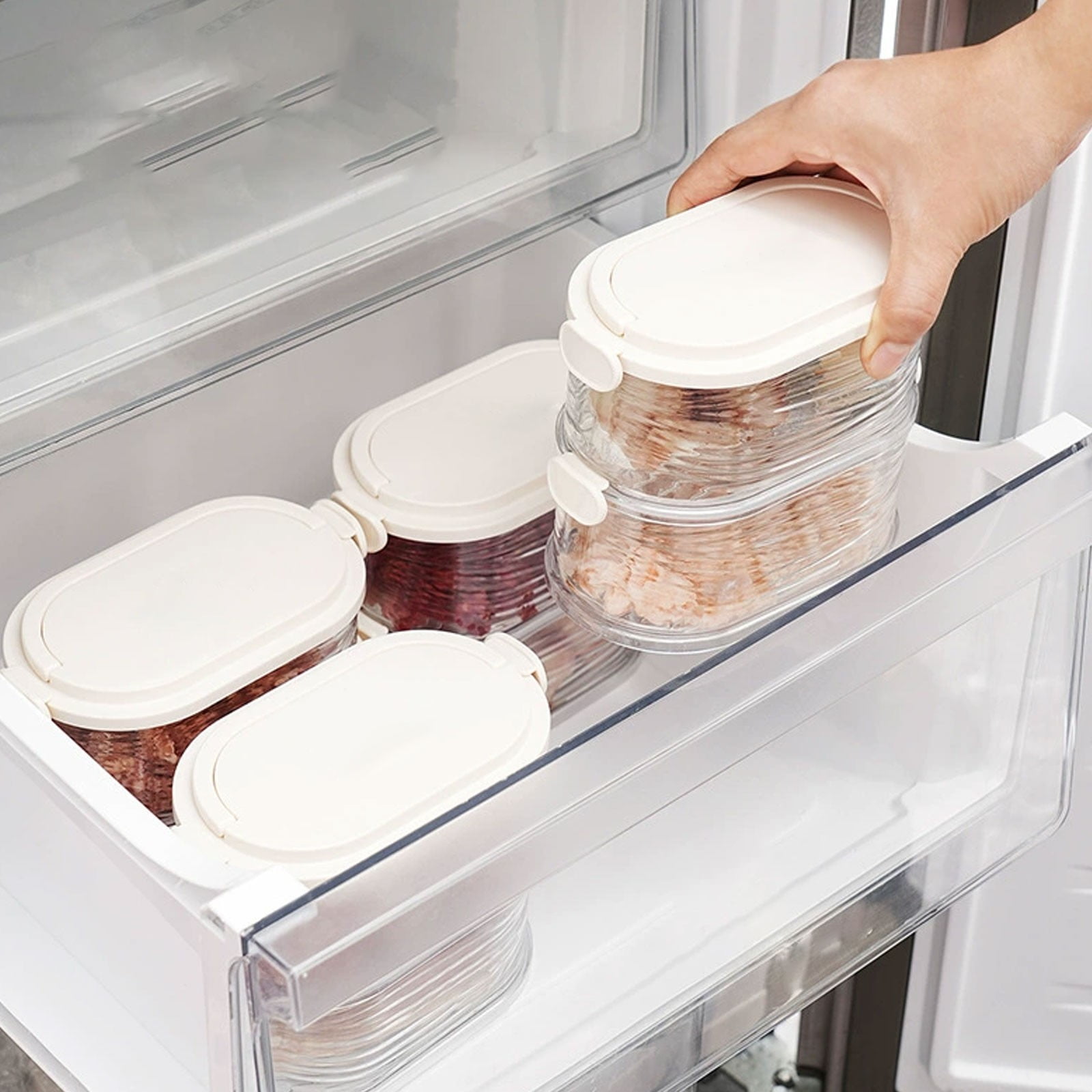 Food Storage Containers Stackable Airtight, 350ml White Plastic Kitchen ...