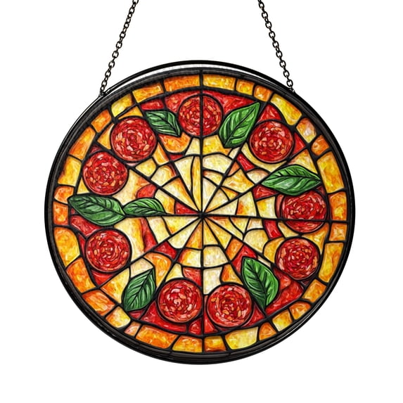 Food Theme Stained Glass Style Window Suncatcher, Pizza Art Panel ...