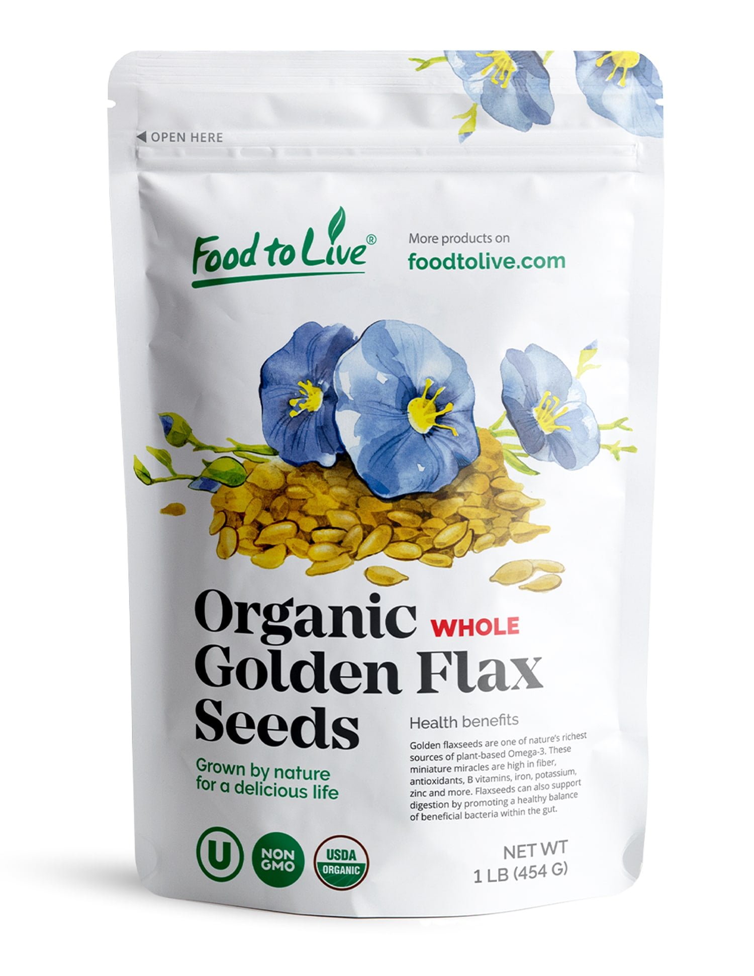 Food To Live Certified Organic Flaxseed, Raw, Non-GMO, 1 Pound ...