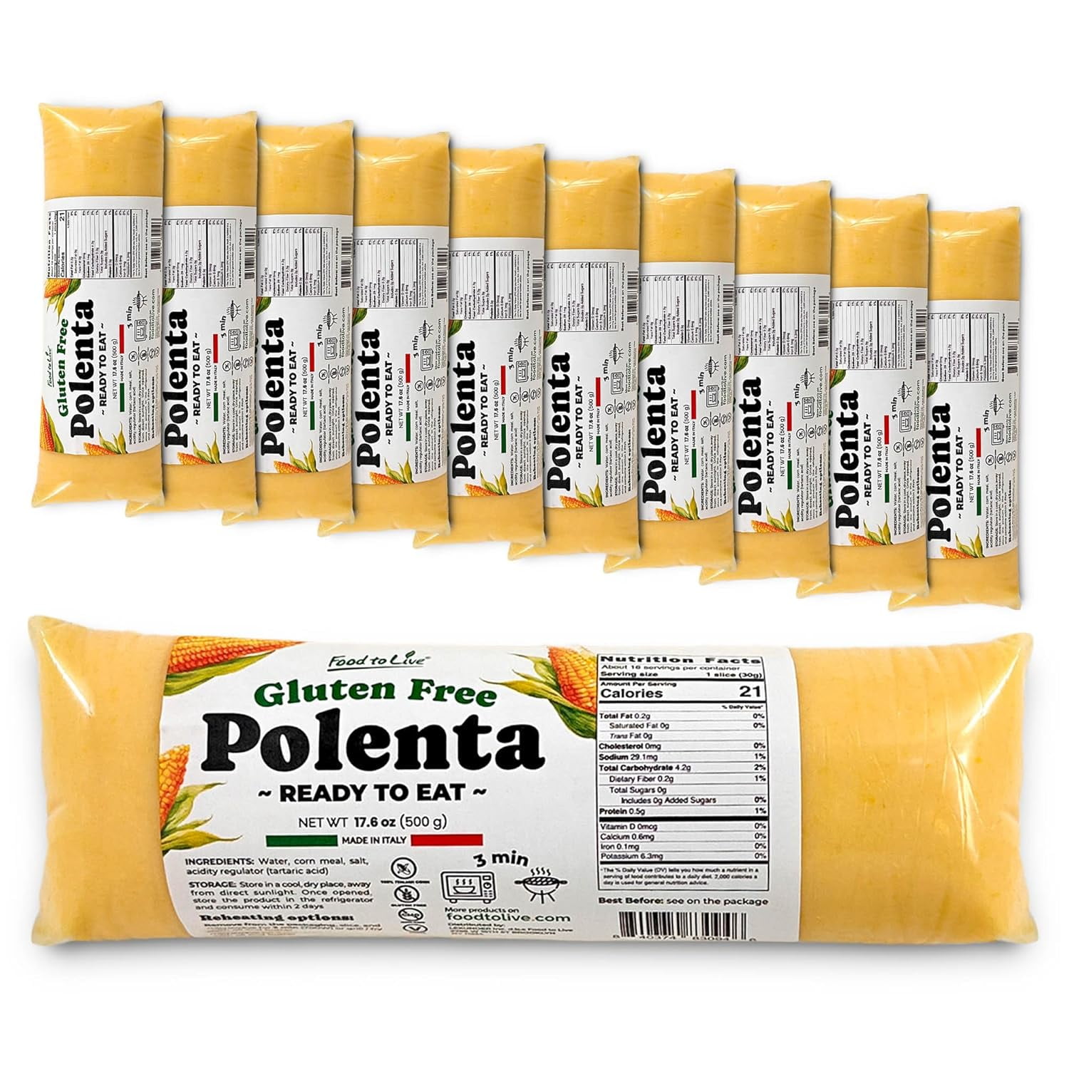 Food To Live Gluten-Free Polenta Ready To Eat, 17.6oz (500g ...