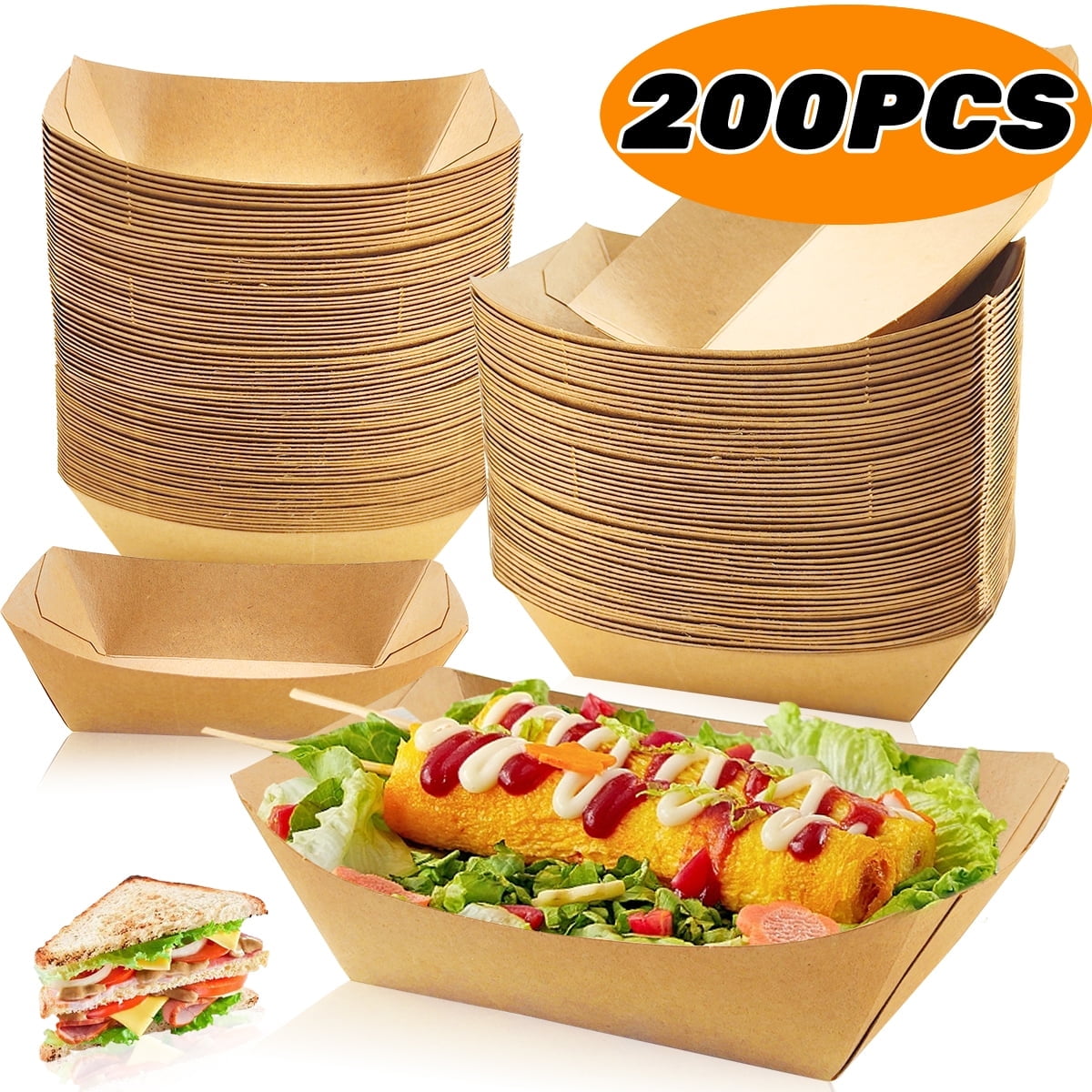 Food Trays Paper Trays Kraft Brown Paper Food Disposable Rectangular ...