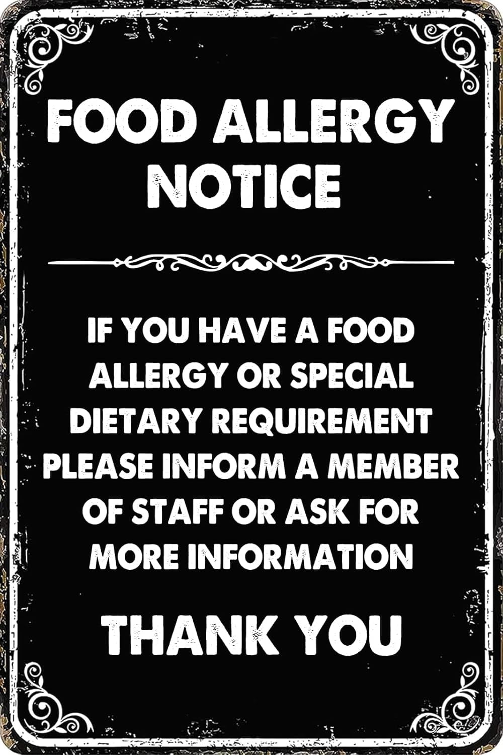 Food Truck Accessories Metal Tin Signs Vintage Food Allergy Safety ...