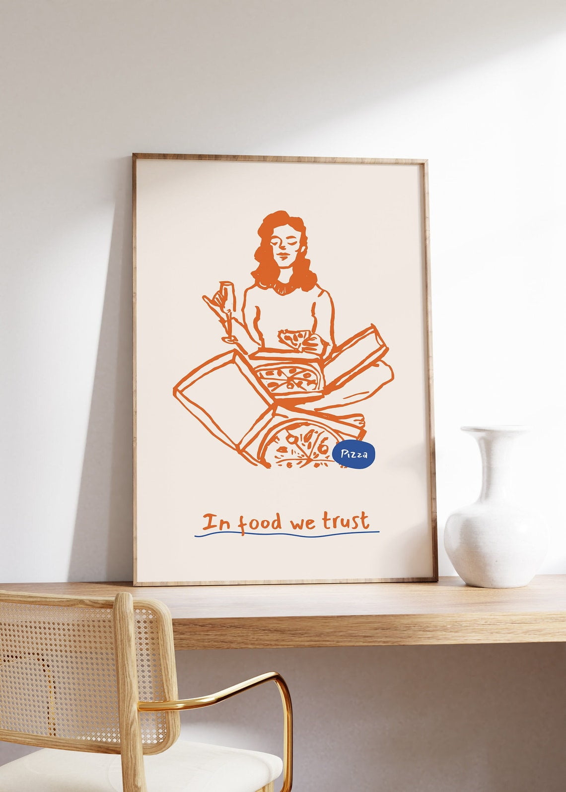 In Food We Trust Print, Retro Kitchen Wall Art, Cute Cooking Art, Girl Dinner Art Print, Hand ...