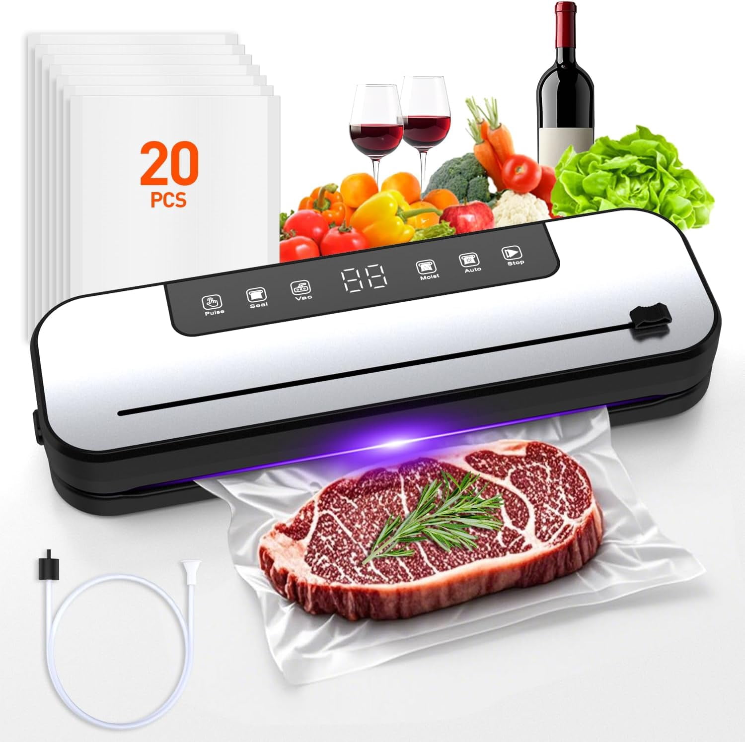 Food Vacuum Sealer Machine, 75kpa Powerful Saver Machine with Cutter, 6 ...