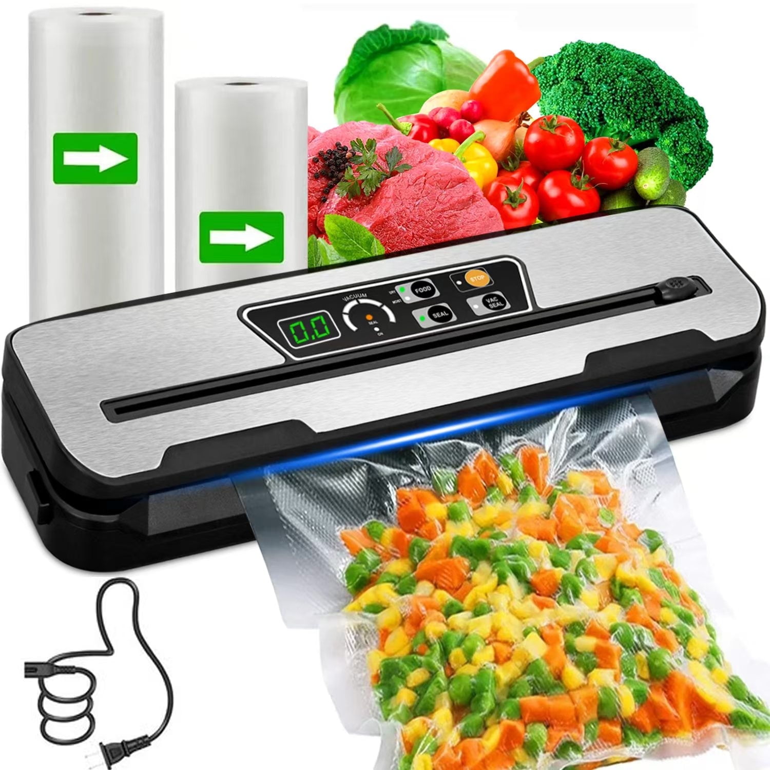Walmart Food Vacuum Sealer Machine with Cutter, Meat Freezing, 2 Rolls ...
