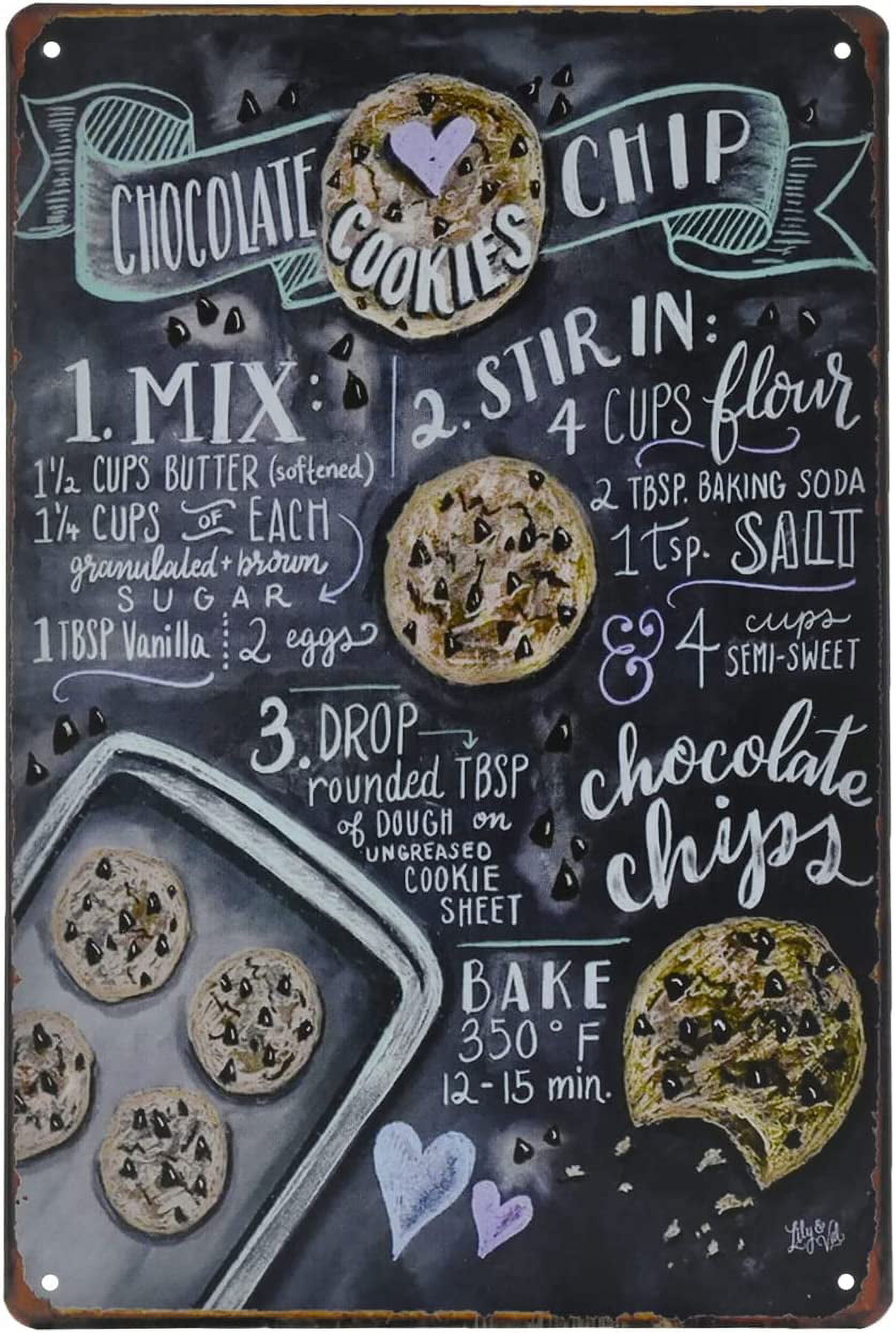 Food Vintage Tin Sign - Chocolate Chip Cookies Retro Metel Sign - Wall ...