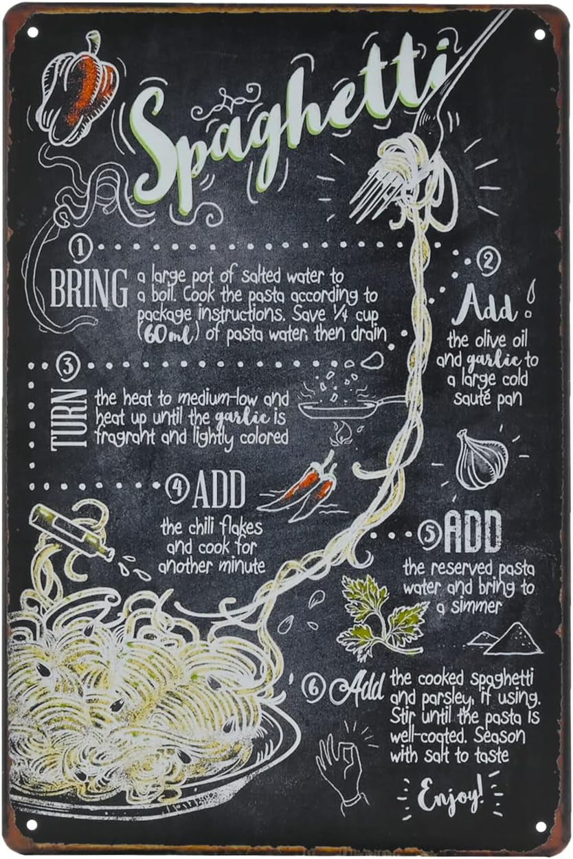 Food Vintage Tin Sign - Spaghetti Retro Metel Sign - Wall Decor Wall ...