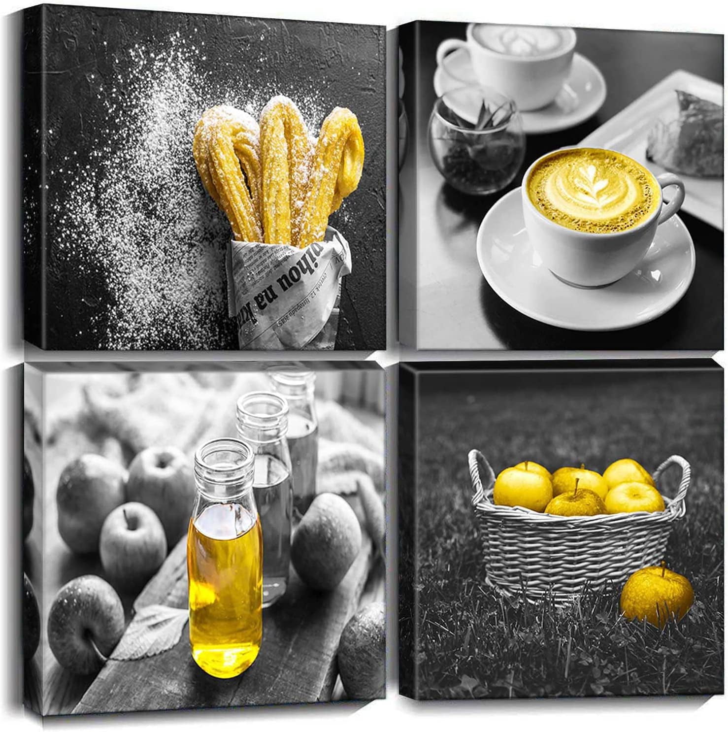 Food Wall Art for Dining Room Decor Black and White Yellow Drink with ...