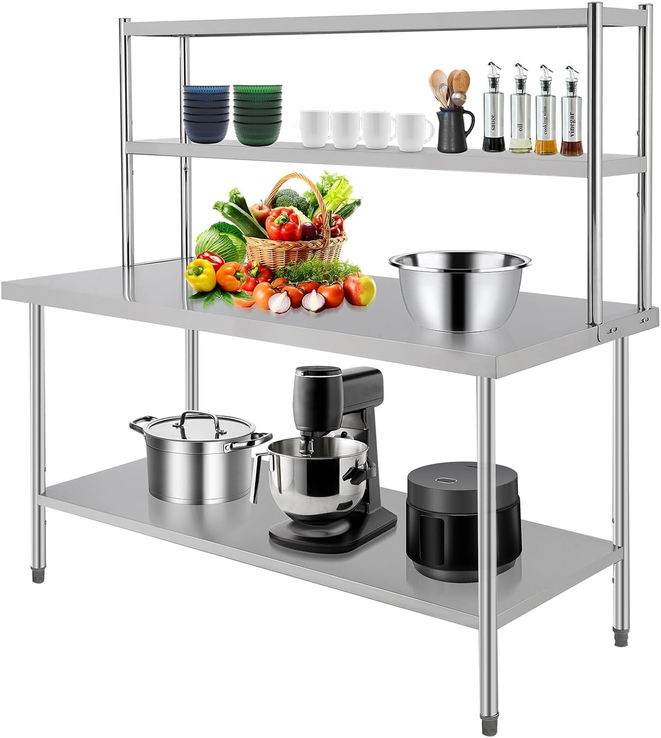 Stainless Steel Work Table with 2 Shelves, 72x30 Inch Heavy Duty ...