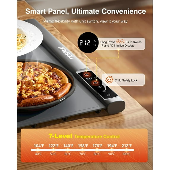 Food Warming Mat 25.2x16 - Extendable Roll-Up Electric Warming Tray ...