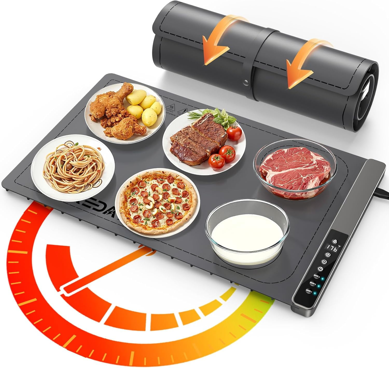 Food Warming Mat with 3-Zone Heating Mode, Electric Tray 9 Temperature ...