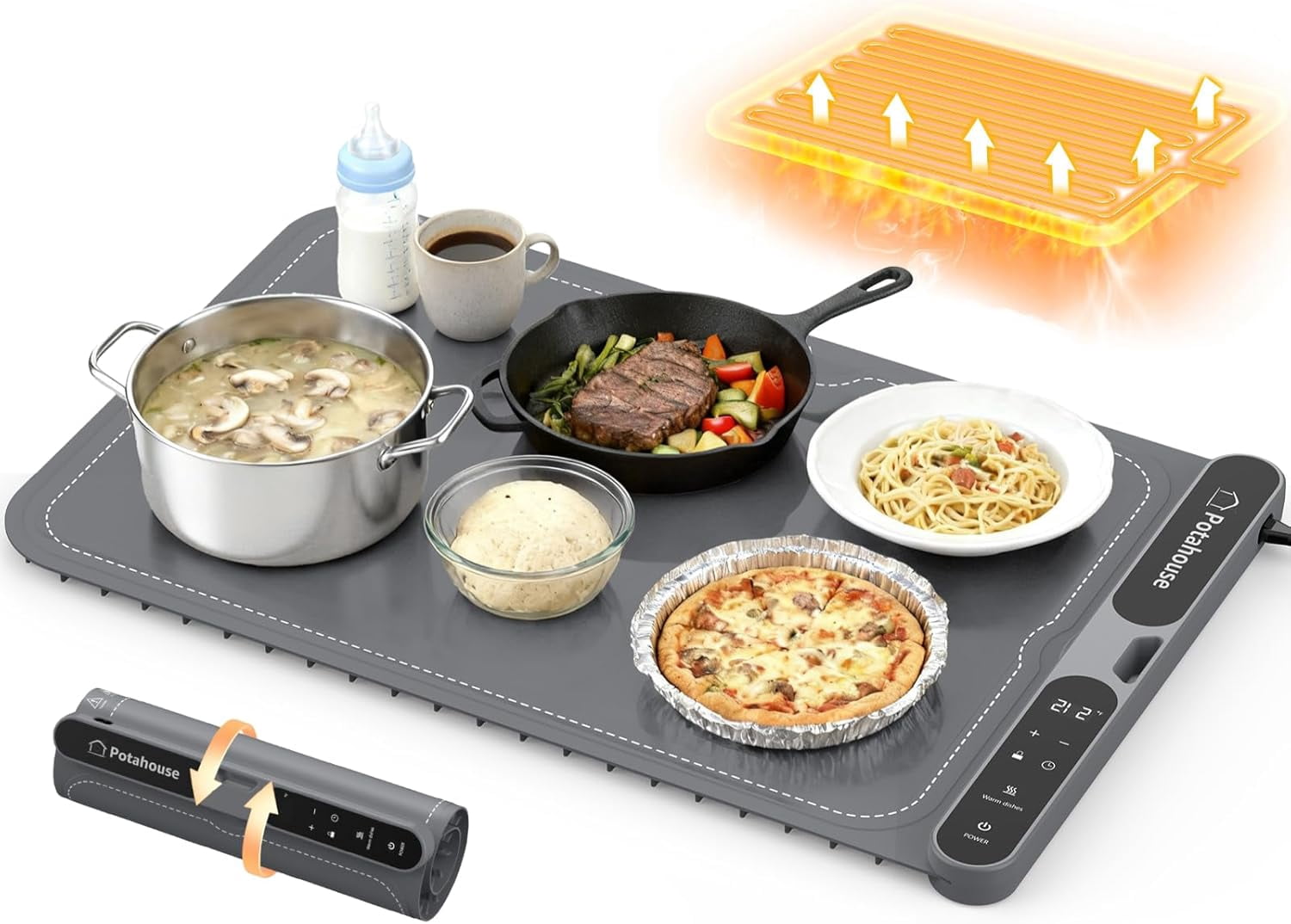 Food Warming Mat, 5s Fast Heating,Electric Warming Tray with 7 Temp 8 ...