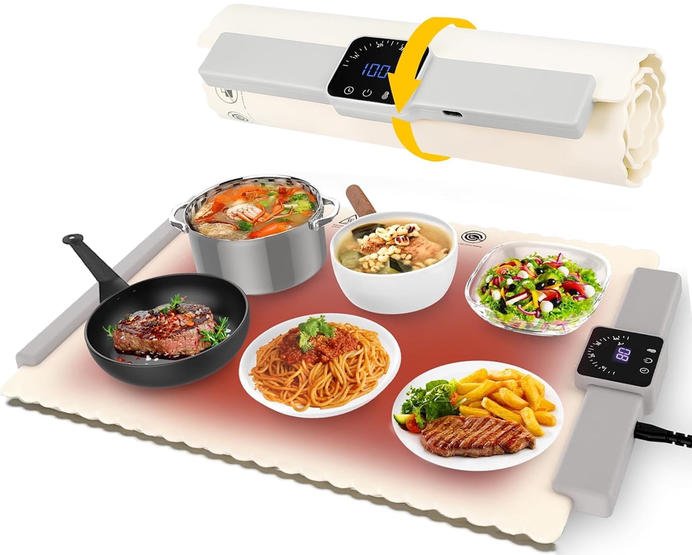 Food Warming Mat, Electric Warming Tray with 5 Temp-Settings, Quick ...