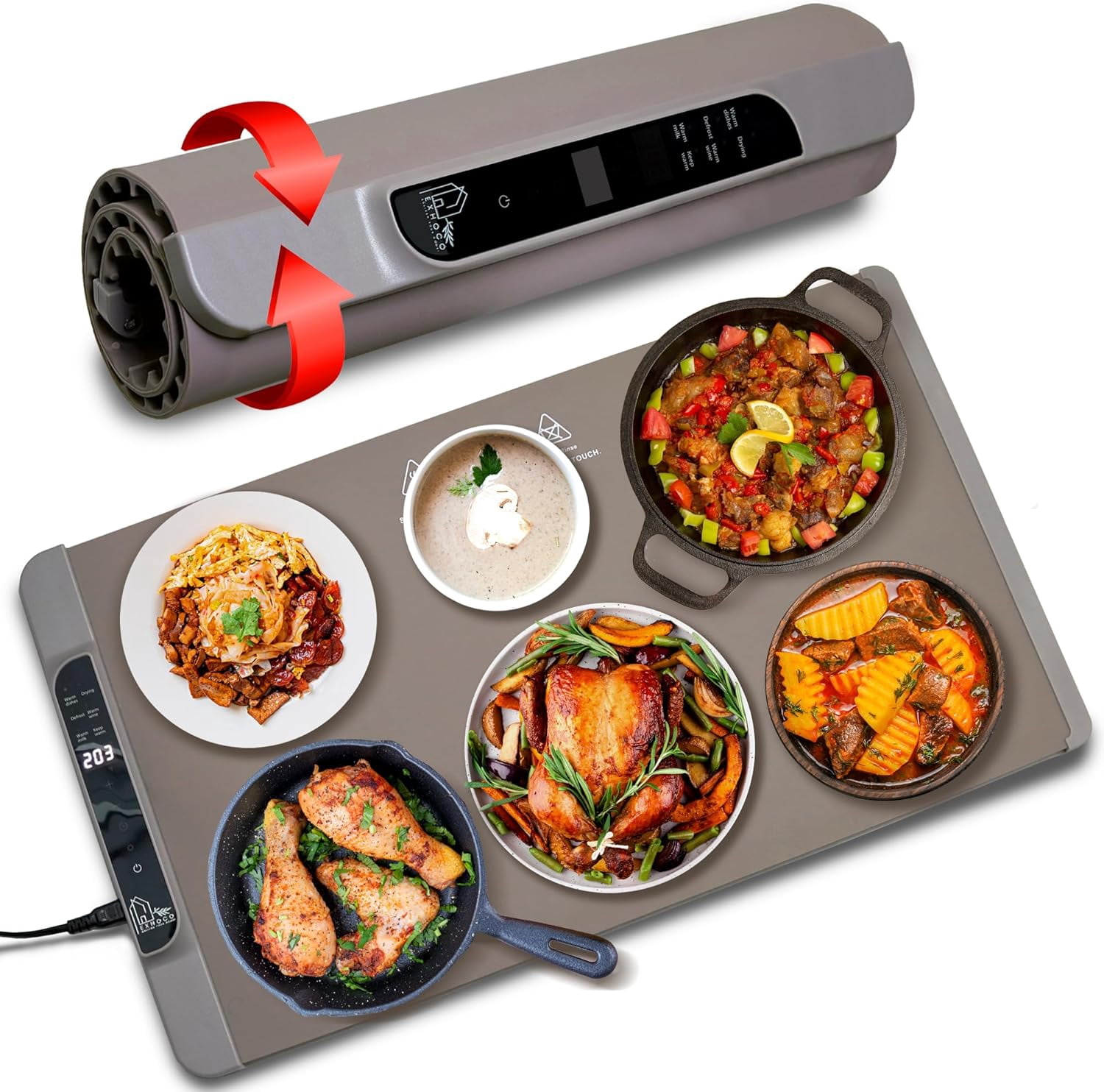 Food Warming Mat - Fast Heating Silicone Electric Tray with 4-Level ...