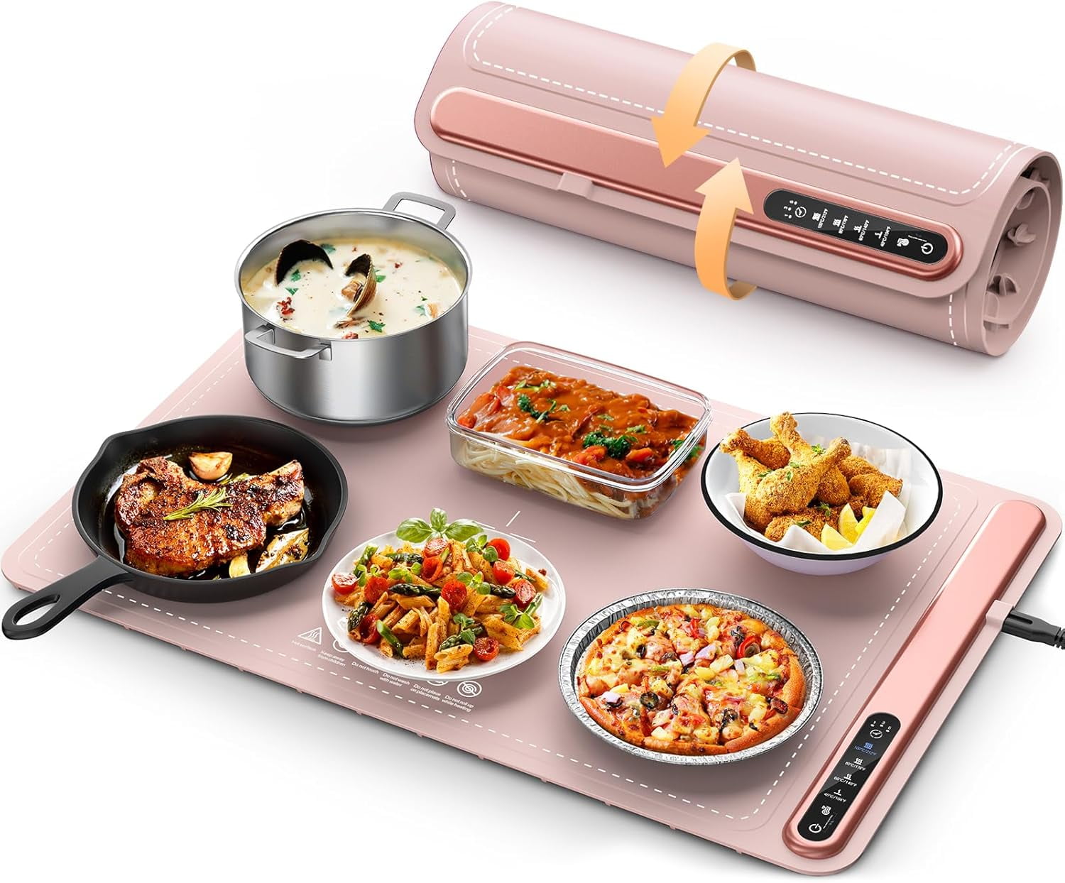 Food Warming Mat - Fast Heating Silicone Electric Warming Tray with 4 Level Temperature, Raised ...