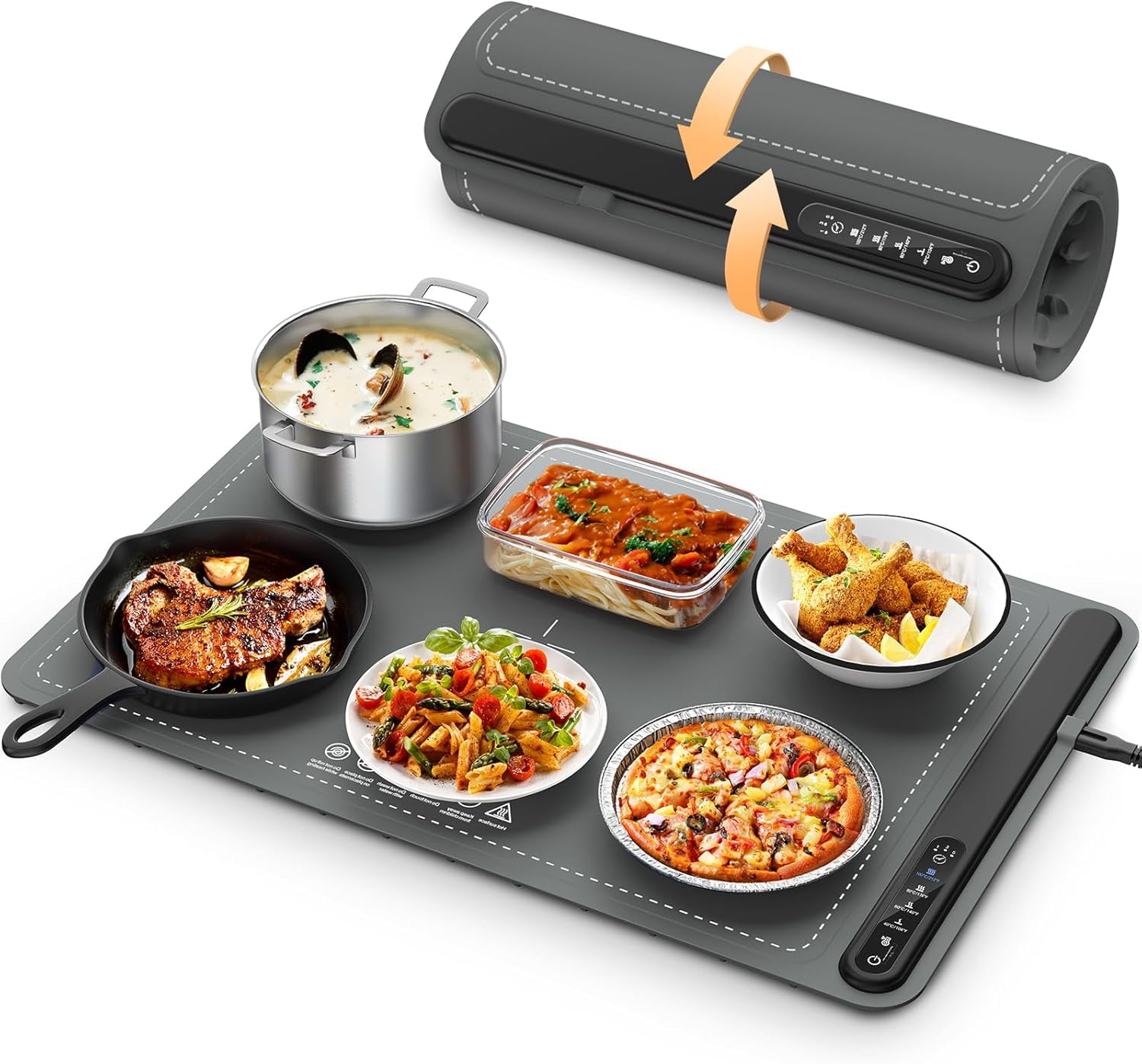 Food Warming Mat - Fast Heating Silicone Electric Warming Tray with 4 Level Temperature, Raised ...