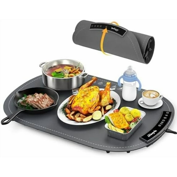 Food Warming Mat, Foldable Electric Warming Tray with 6 Temp Setting ...