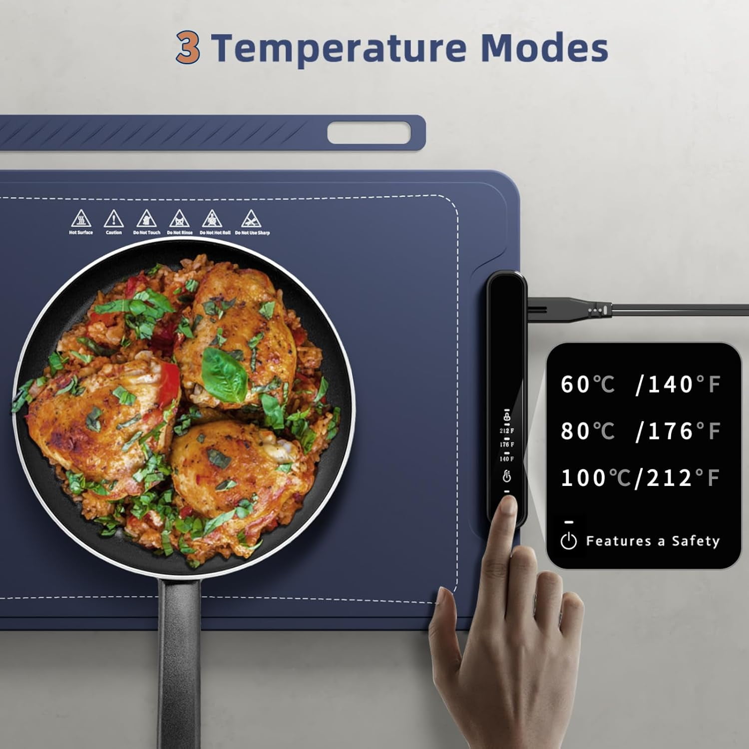 Food Warming Mat, Silicone Electric Warming Tray with 3 Modes ...