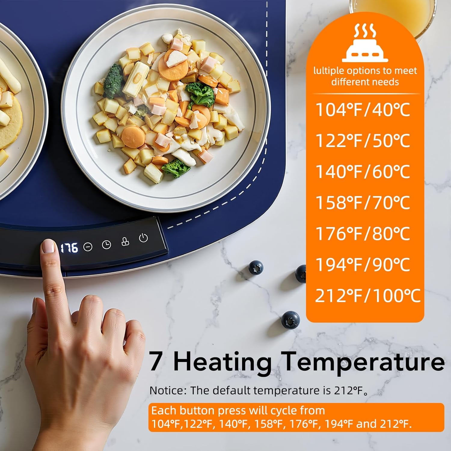 Food Warming Mats for countertop, 10s Fast Heating Silicone with 7 ...