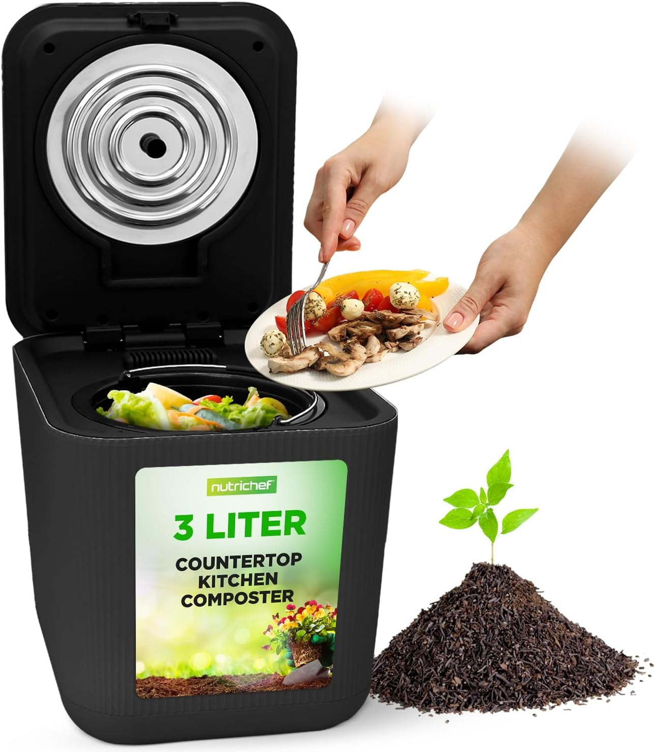 Food Waste Bin- 3 Liters Garbage Bin Countertop, Automatic Food Cycler ...