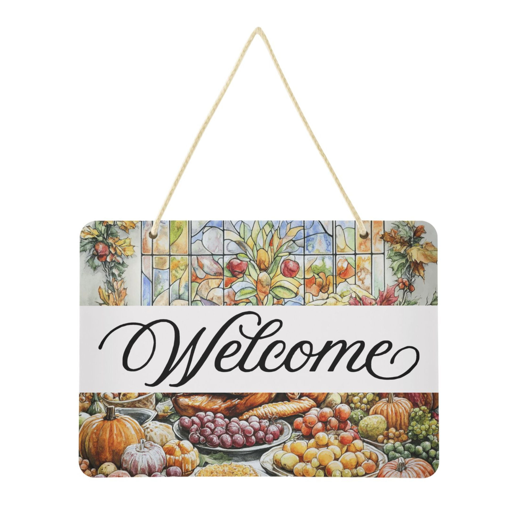 Food on Beautifully Table Welcome Sign Front Door PVC 14x10 inch Hanger ...