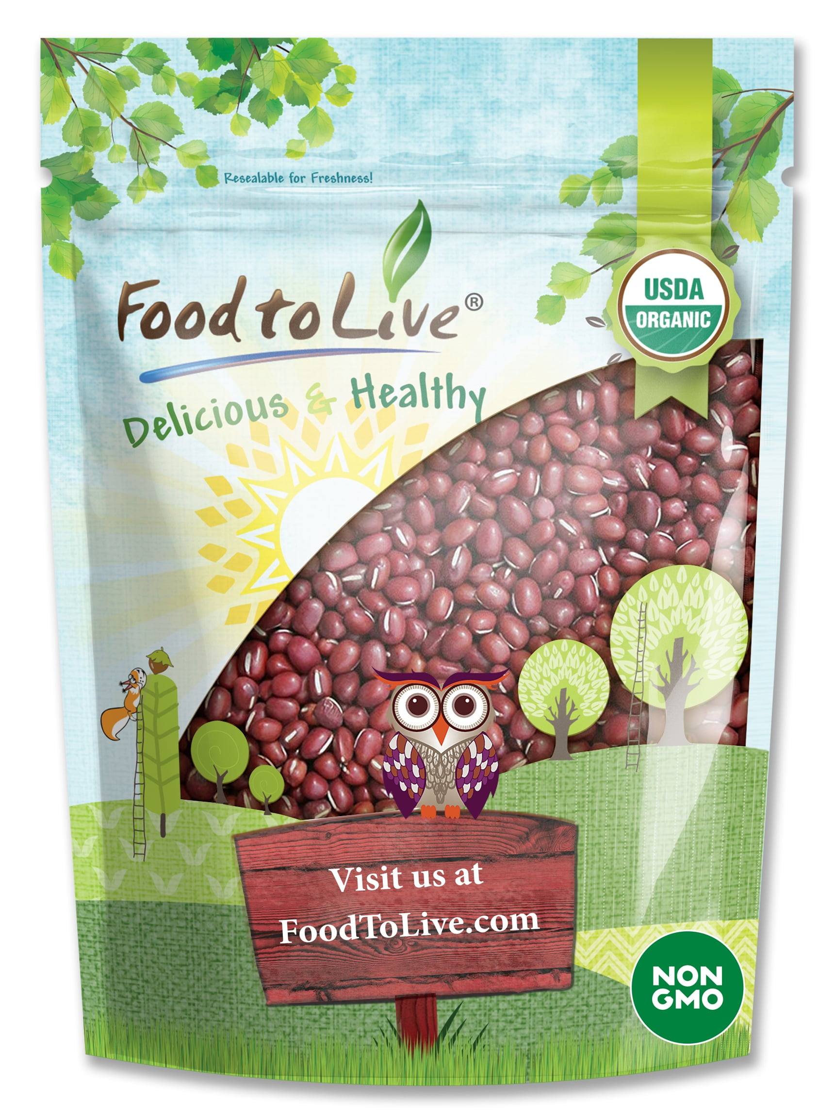 Food to Live, Adzuki Beans, Whole Raw Dried Red Mung Beans, Kosher, 0.5 ...