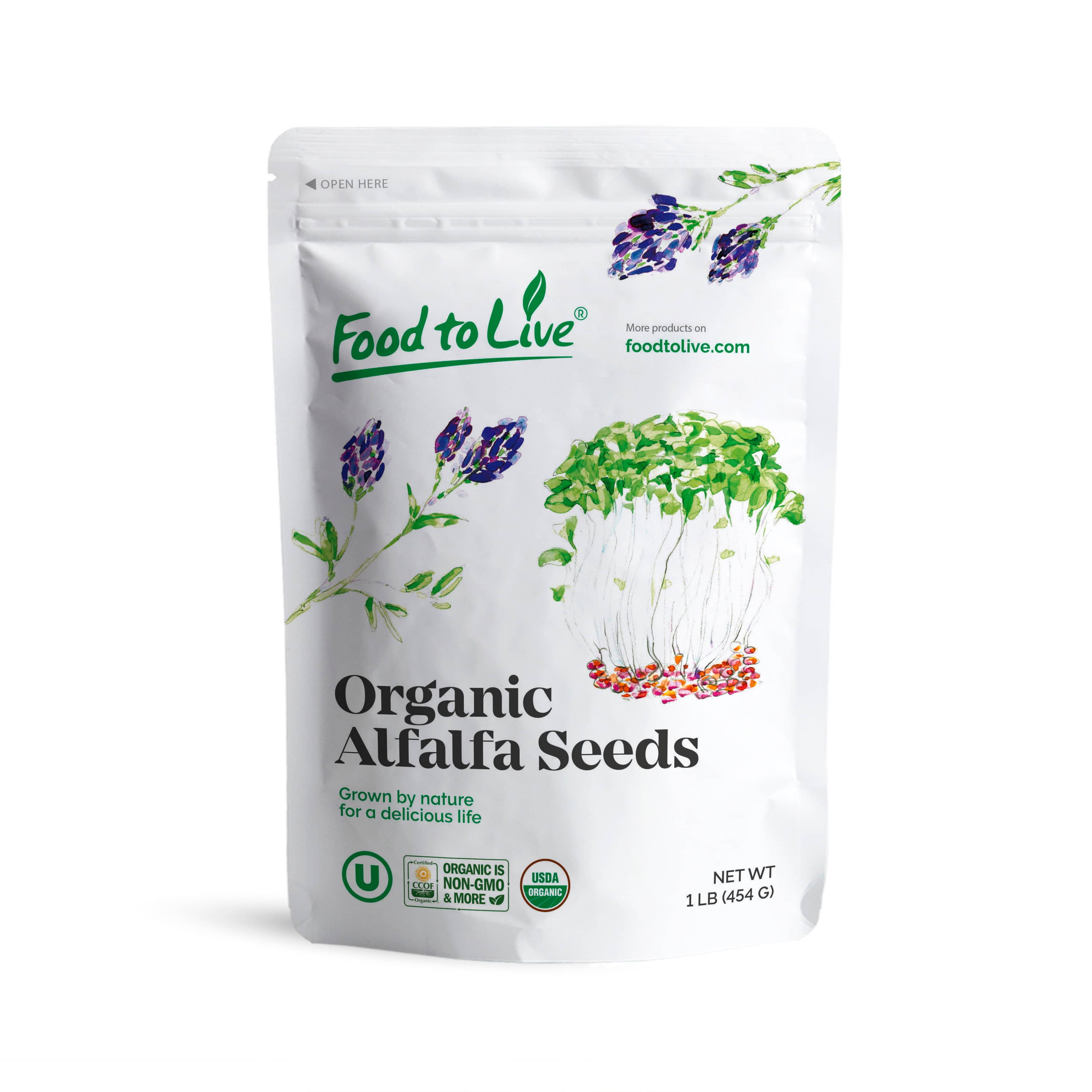 Food to Live, Organic Alfalfa Sprouting Seeds, 1 Pound, Non-GMO, Kosher ...