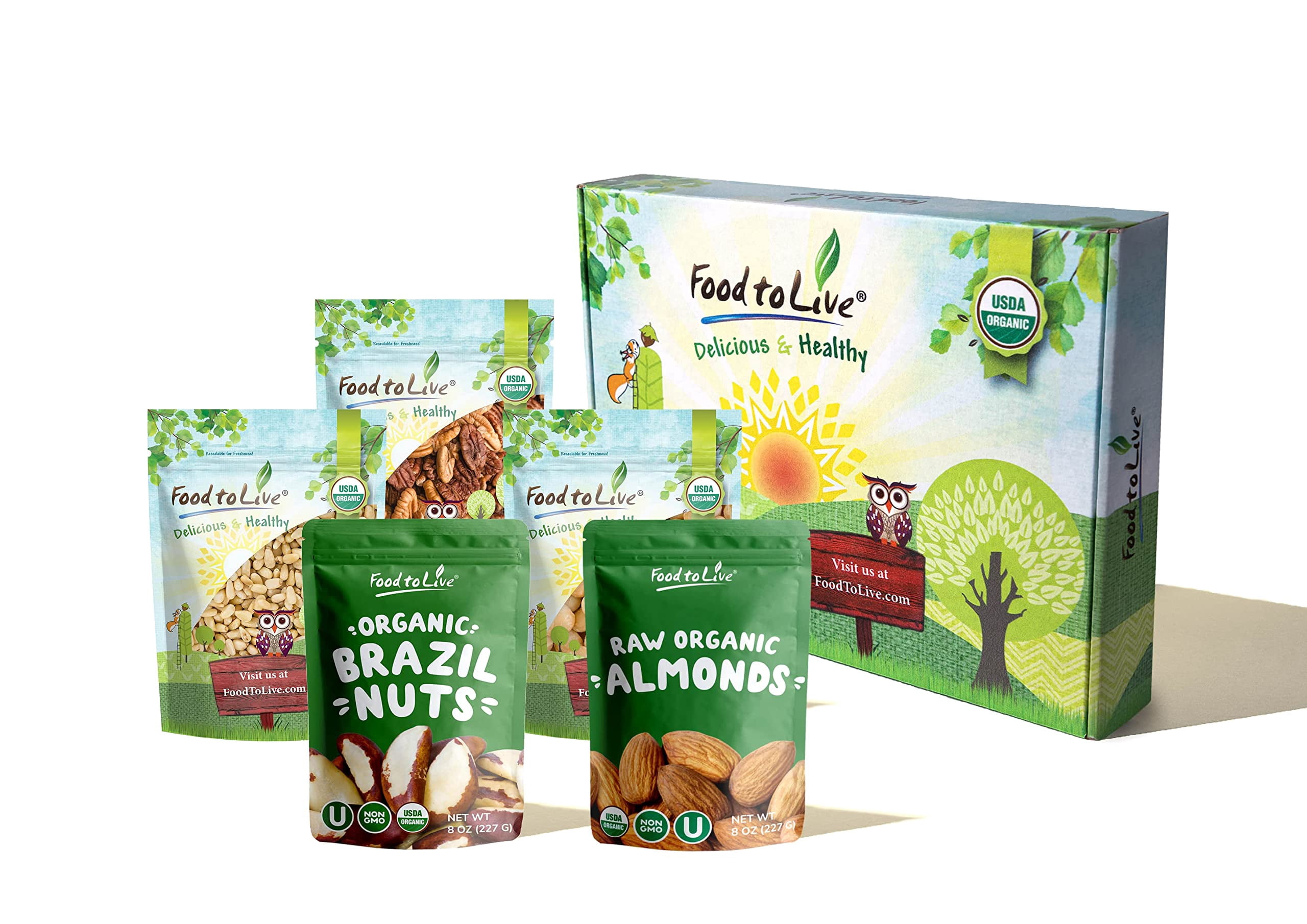 Food to Live Organic VTF5 Nutritious Nuts in a Gift Box - A Variety ...
