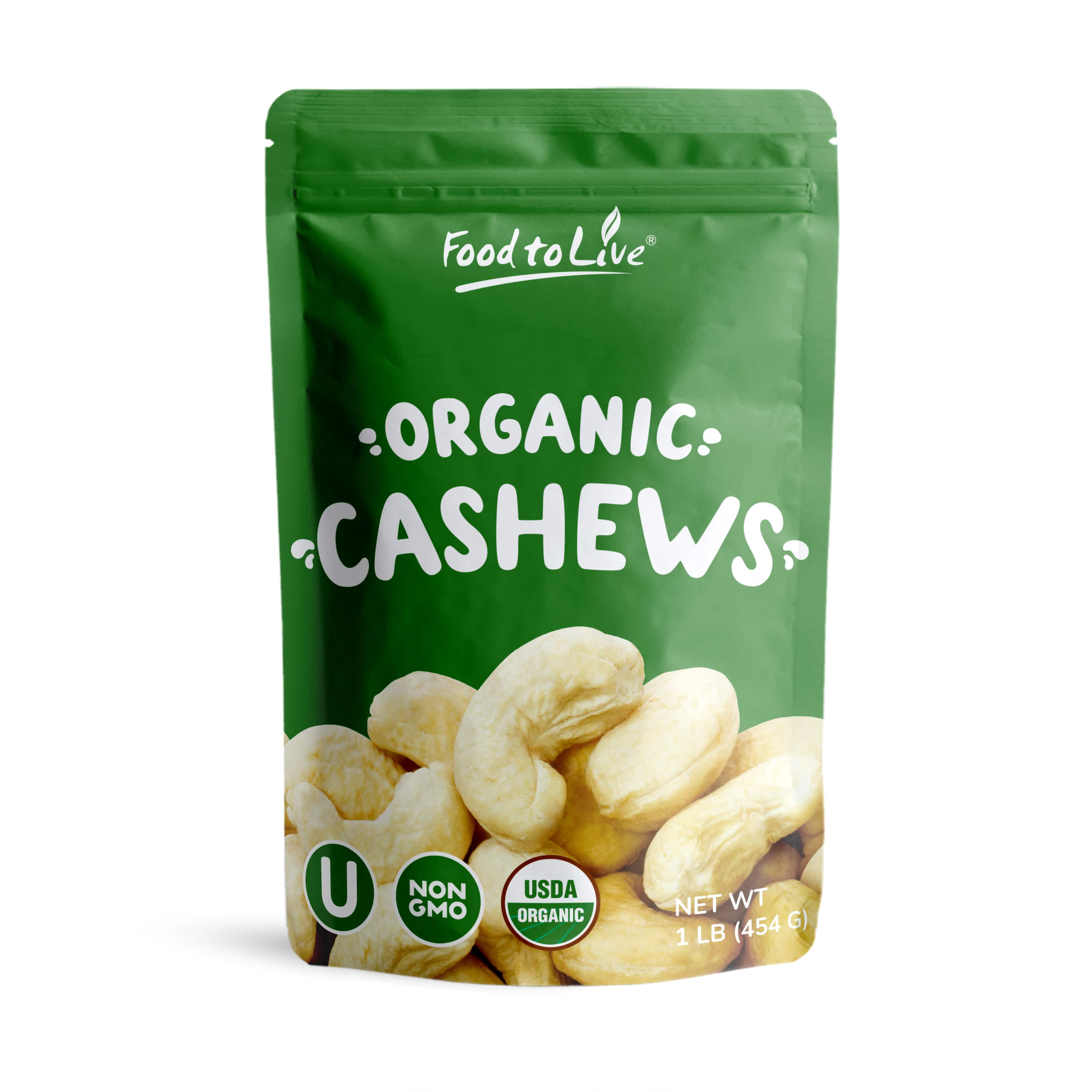 Food to Live, Fresh Organic Whole Cashews, Unsalted, W320, 1 Pound Bag ...