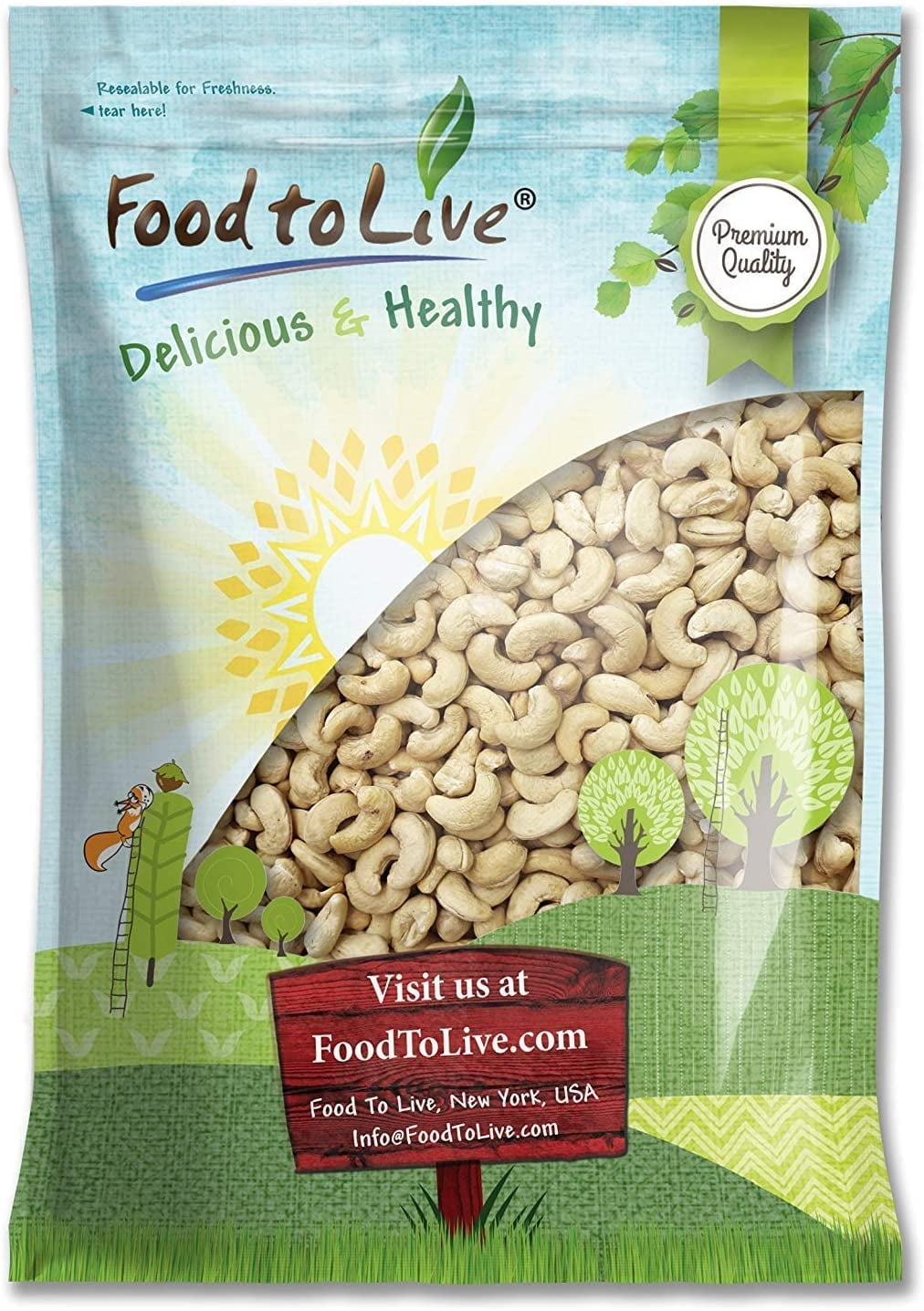 Food to Live, Raw Unsalted Bulk Cashews W320, Non-GMO, Kosher, 12 ...