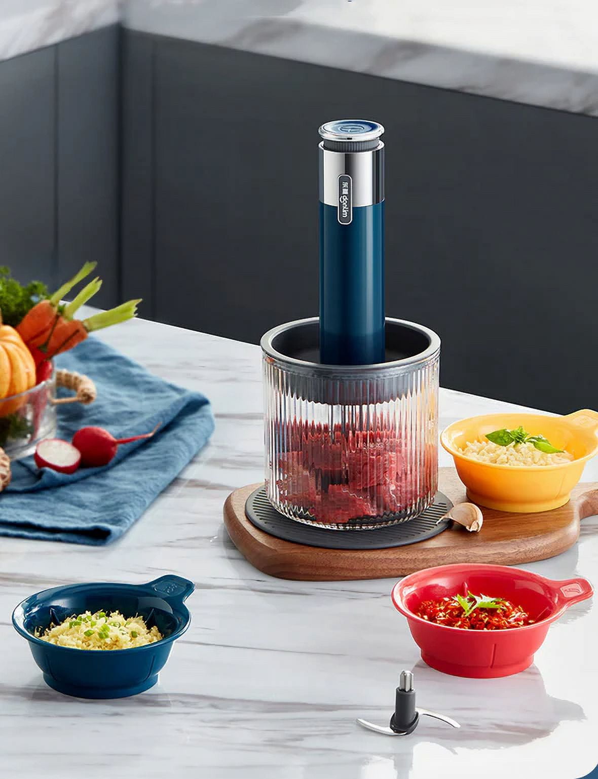 FoodMaster - Compact Electric Meat Grinder & Food Processor (Blue ...