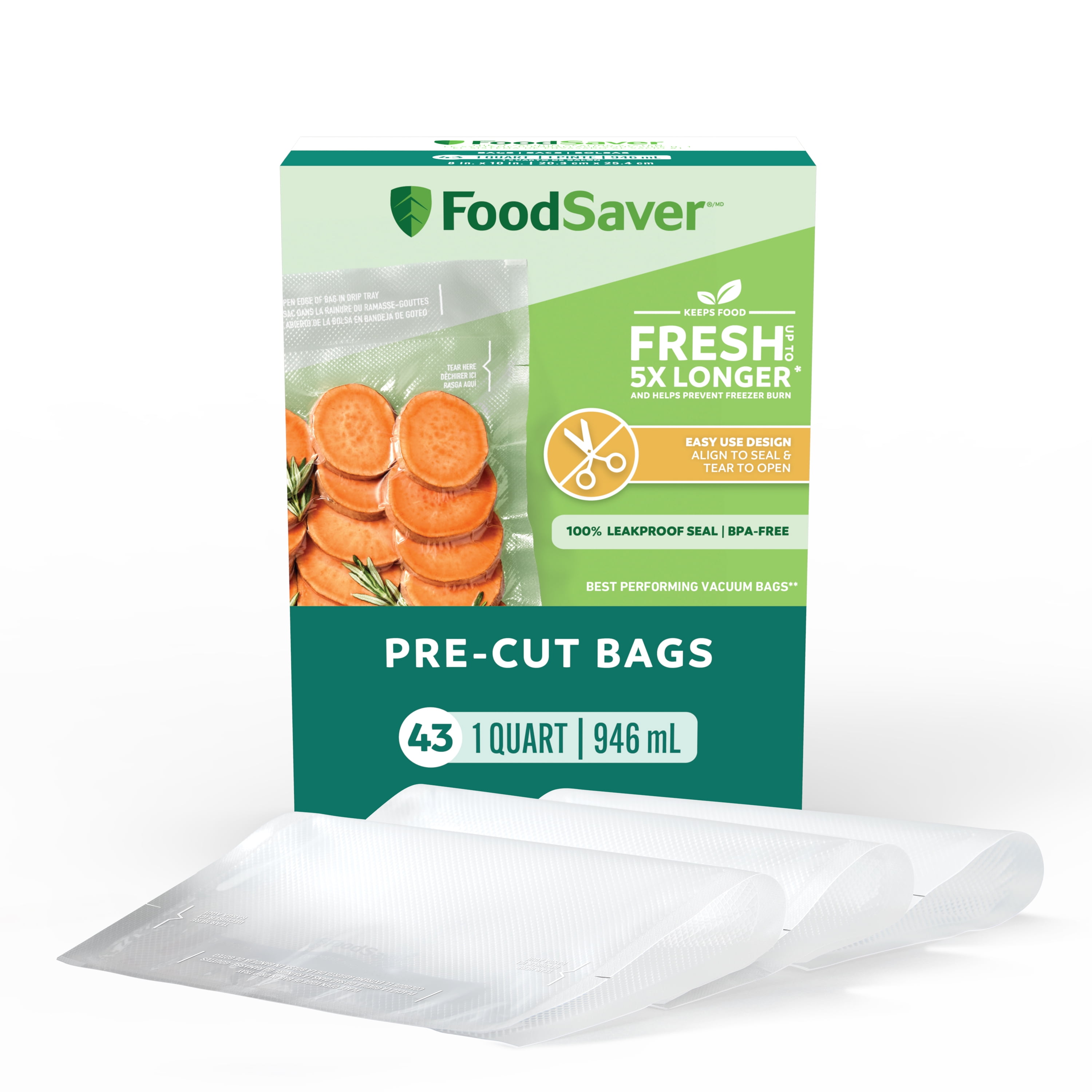 FoodSaver Easy Open Quart Storage Bags, 43 Count - Walmart.com