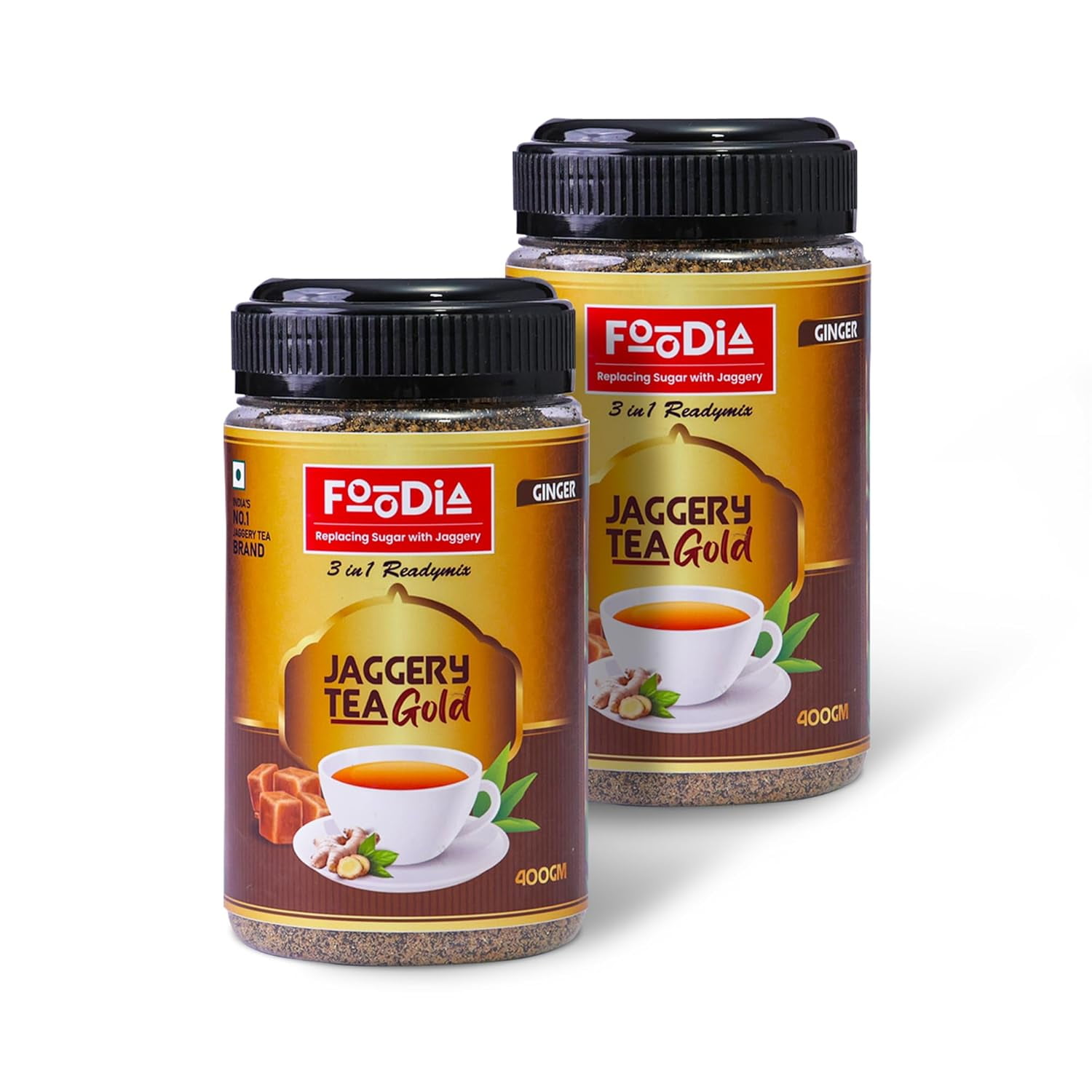 Foodia Gold Jaggery Ginger Tea 3 In 1 Readymix - Pack Of 2 X 400gm, 14.1 Ounce Each | Premium ...