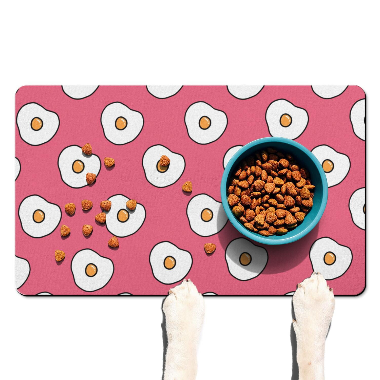 Foodie Pet Food Spill Mat - Fried Egg Print Washable Dog Mat with Non ...